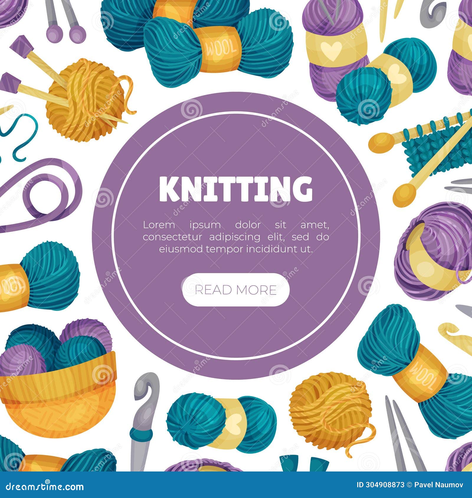 Knitting Banner Design with Yarn and Needle Vector Template Stock ...