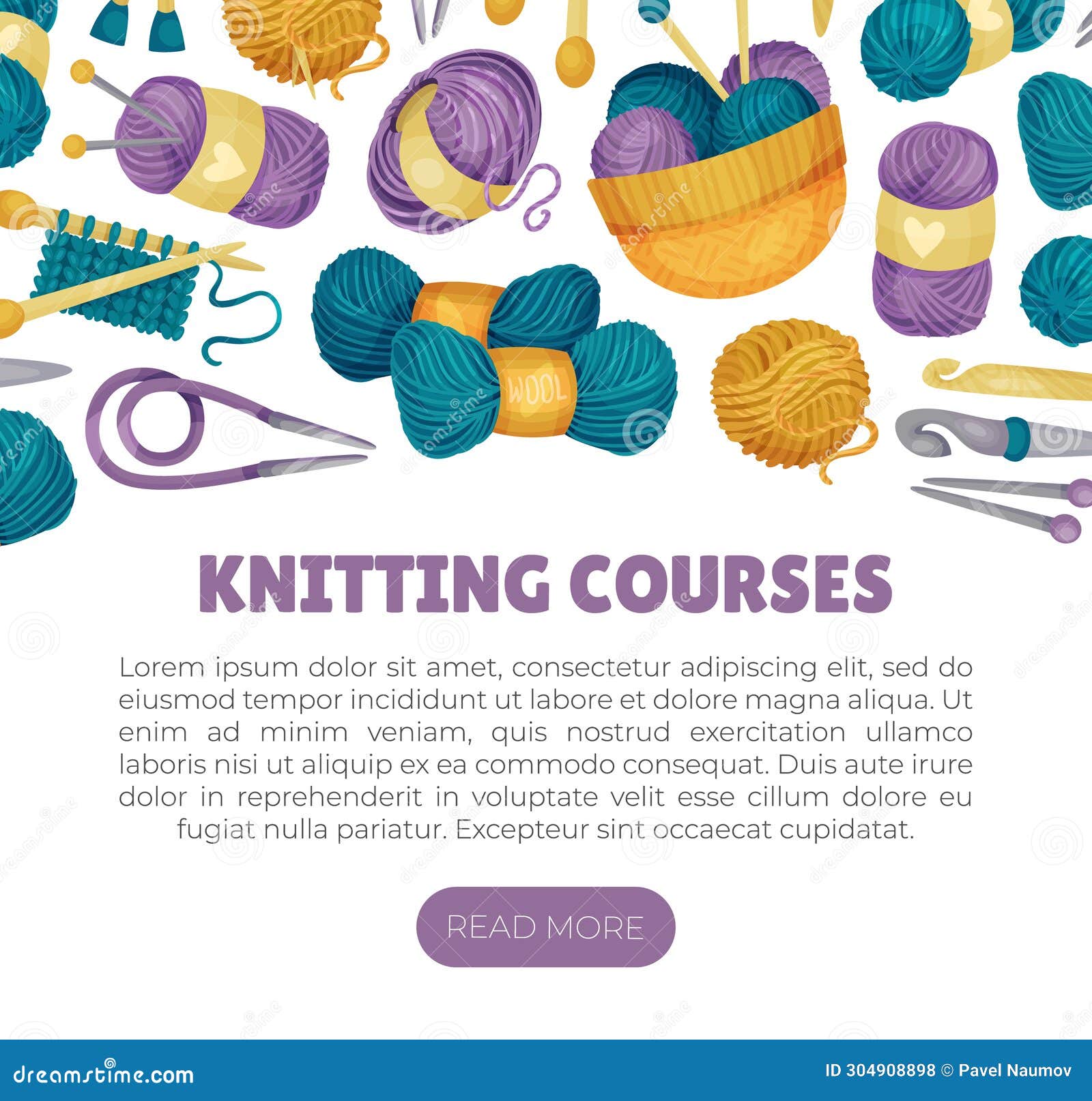 Knitting Banner Design with Yarn and Needle Vector Template Stock ...