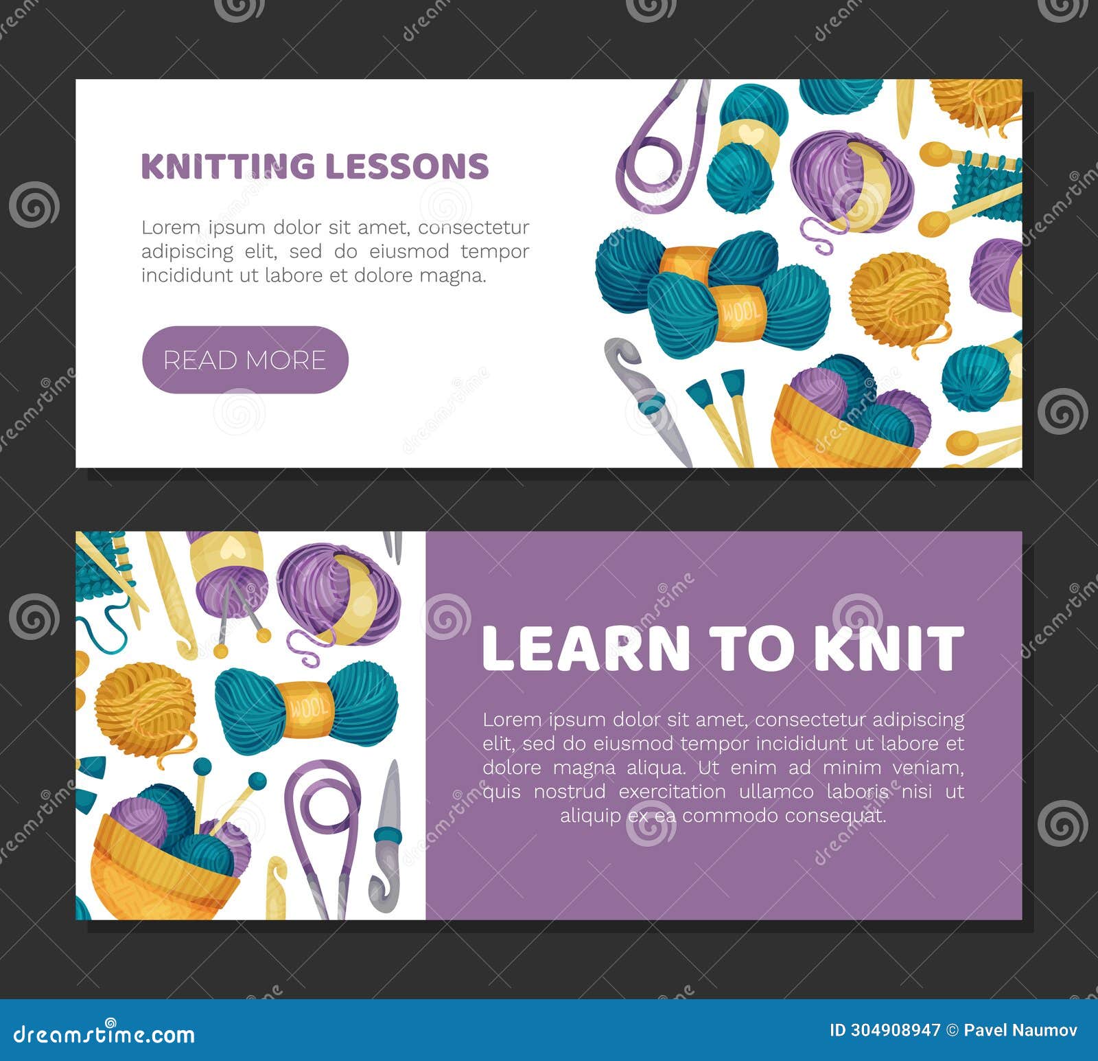 Knitting Banner Design with Yarn and Needle Vector Template Stock ...