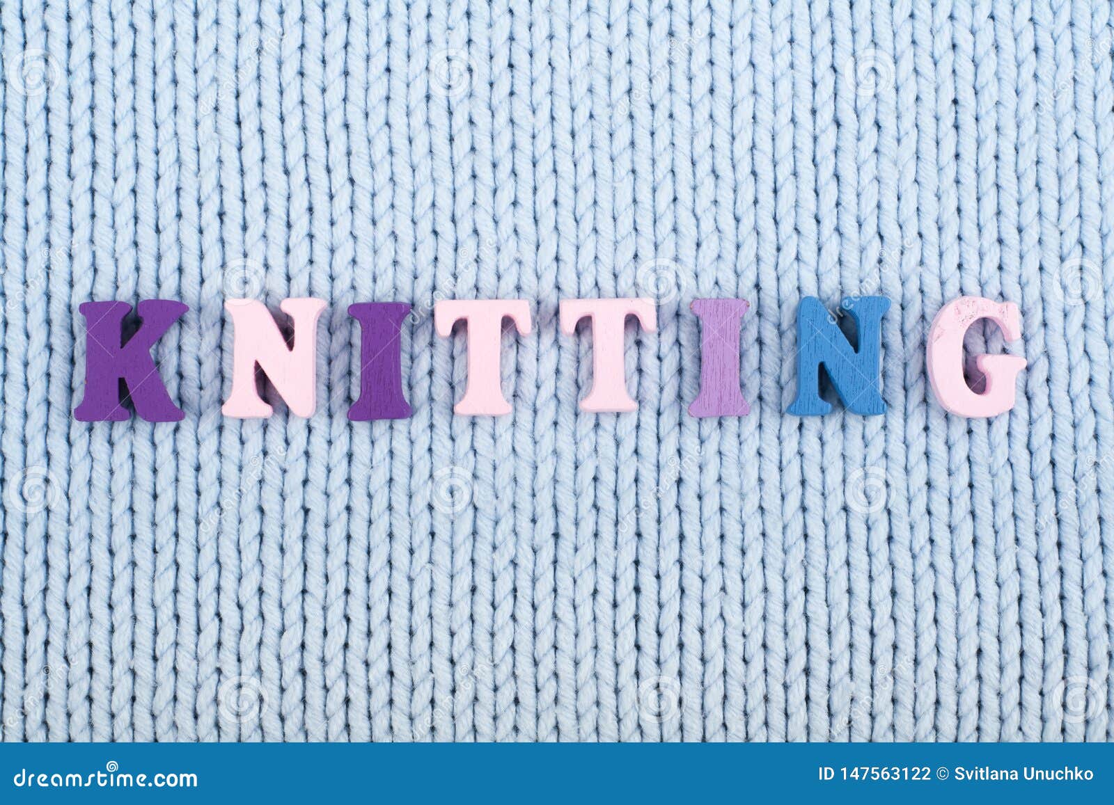 Knitting. Blue Knitted Fabric Texture. Word Composed from ABC Alphabet ...