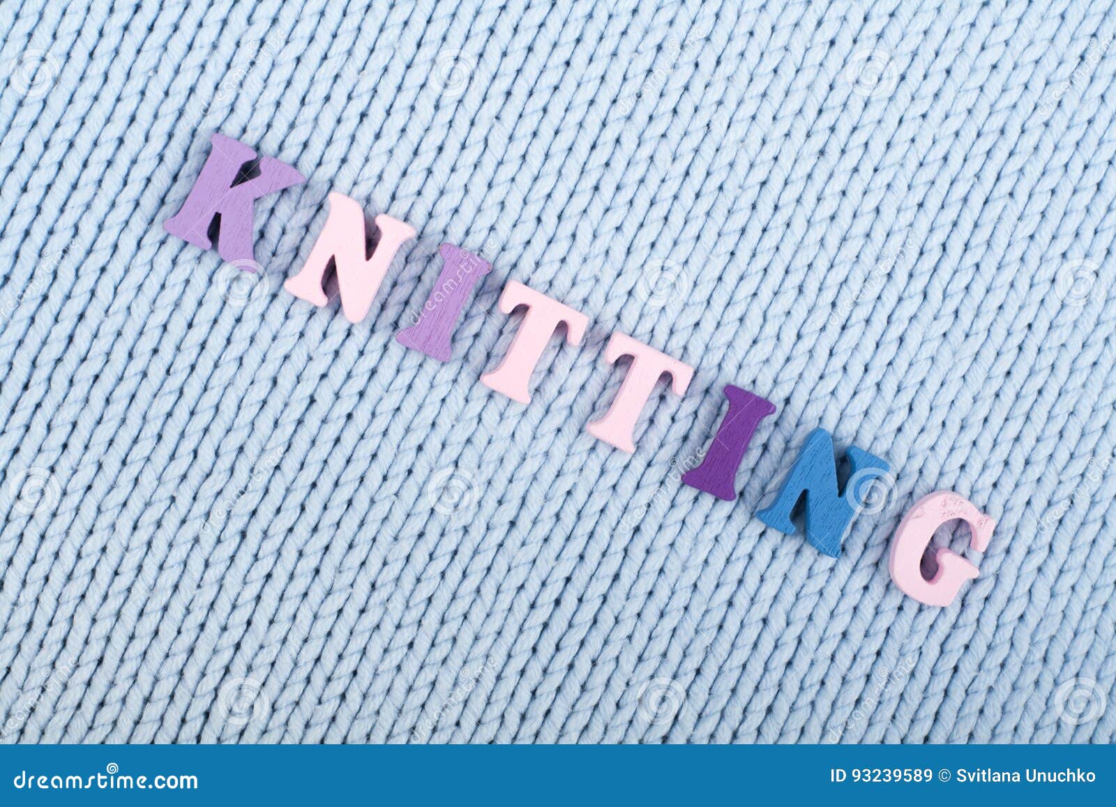 Knitting. Blue Knitted Fabric Texture. Word Composed from ABC Alphabet ...
