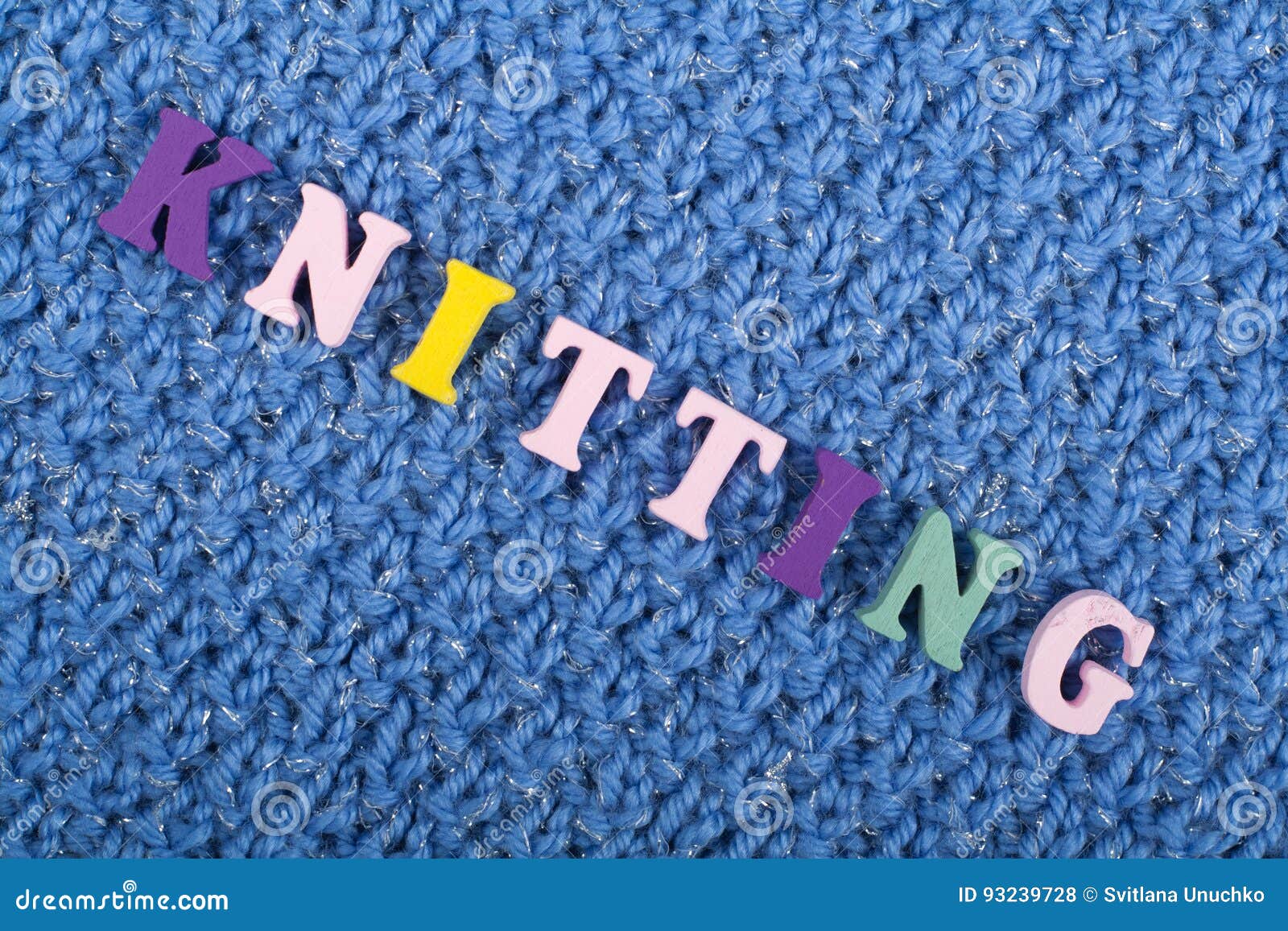 Knitting. Blue Knitted Fabric Texture. Word Composed from ABC Alphabet ...