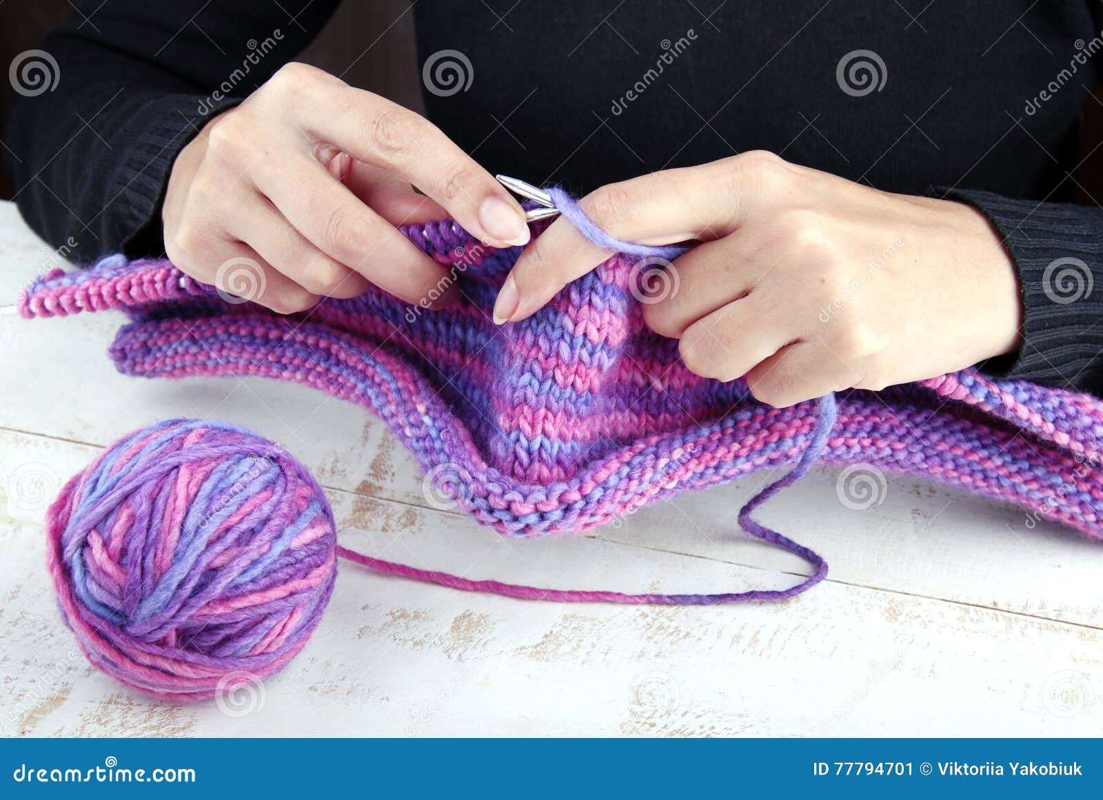 Knitting stock image. Image of fiber, needle, busy, lilac - 77794701