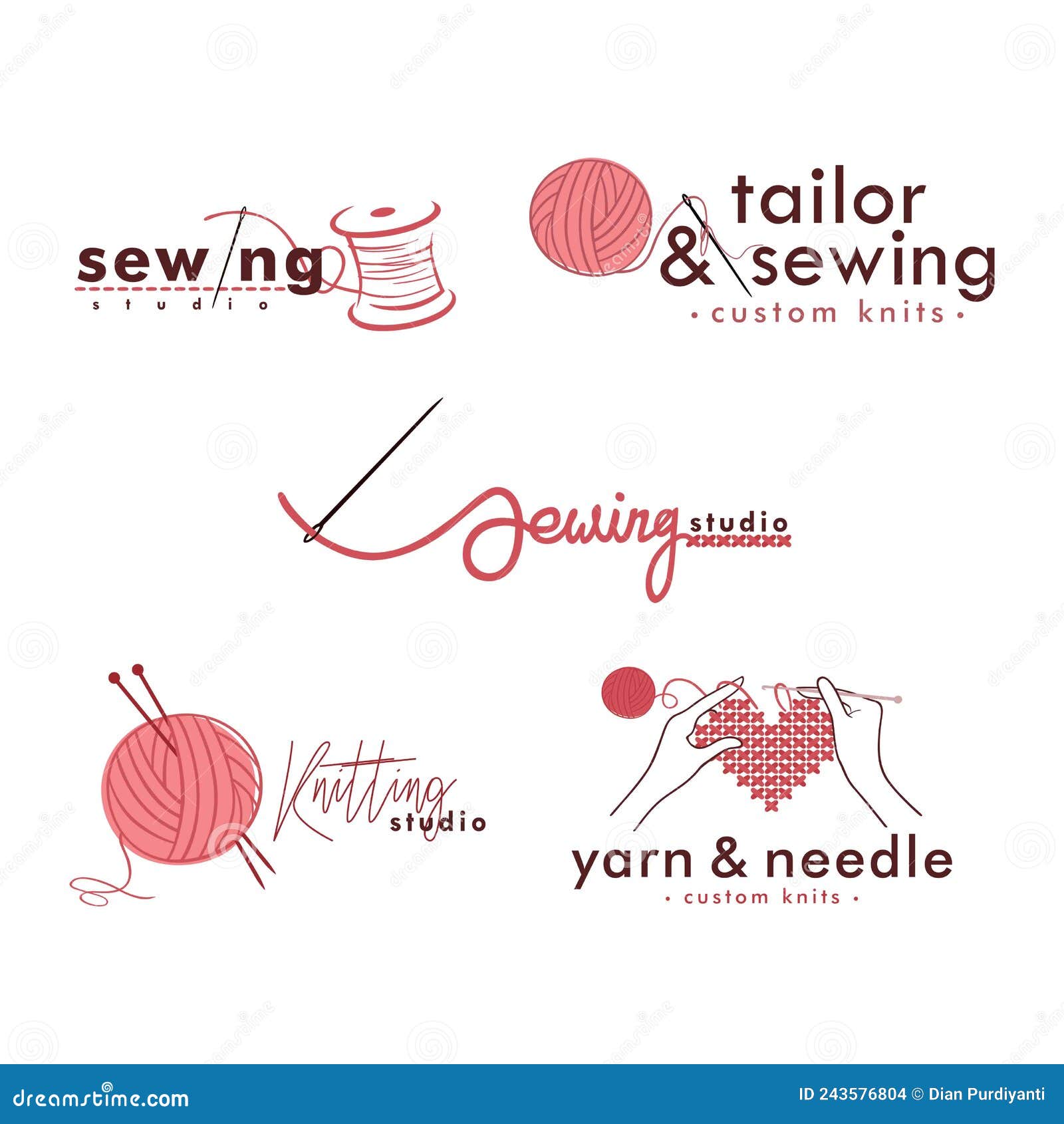 Knitting and Crochet Logo Set, Needle and Yarn Logo, Simple Knitting ...