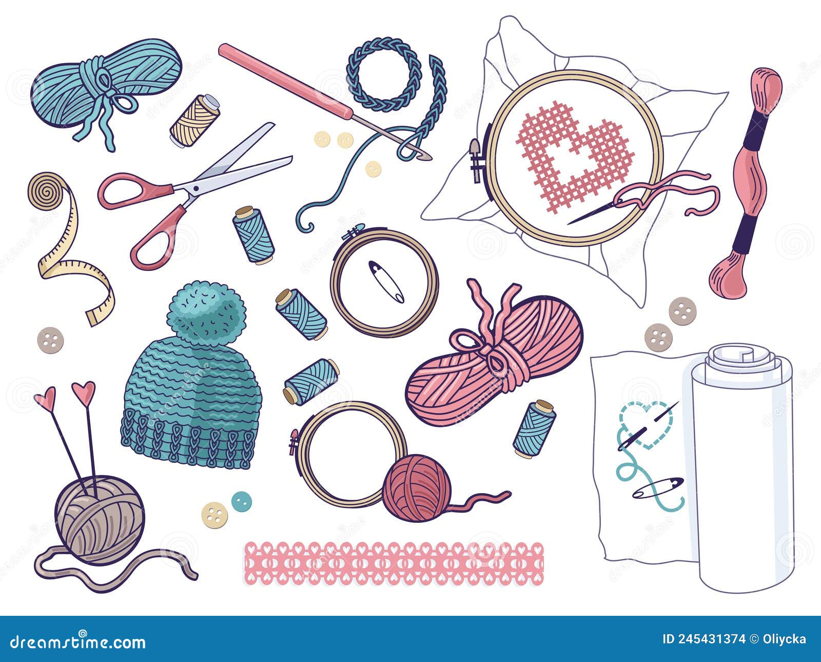 Knitting and Crocheting Handmade Hobby Elements Stock Vector ...