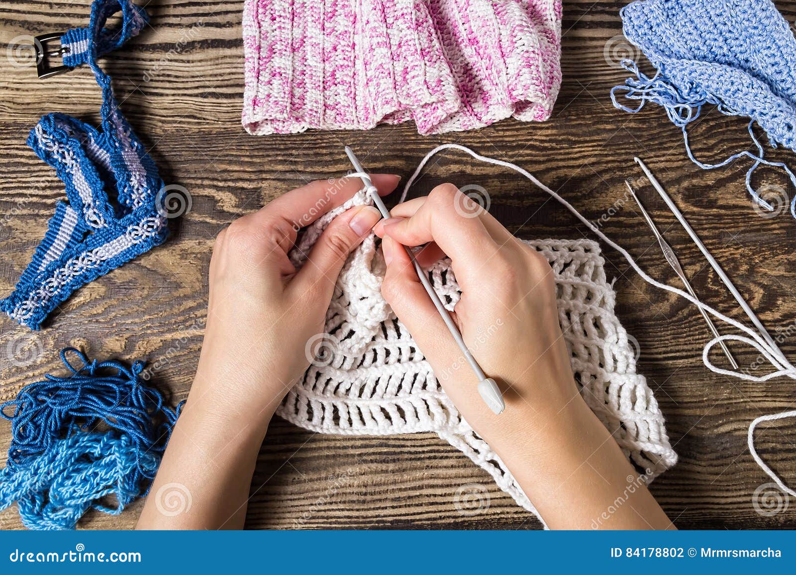 Knitting. Hand Crochet. Female Hand Knit Hook Stock Photo - Image of ...