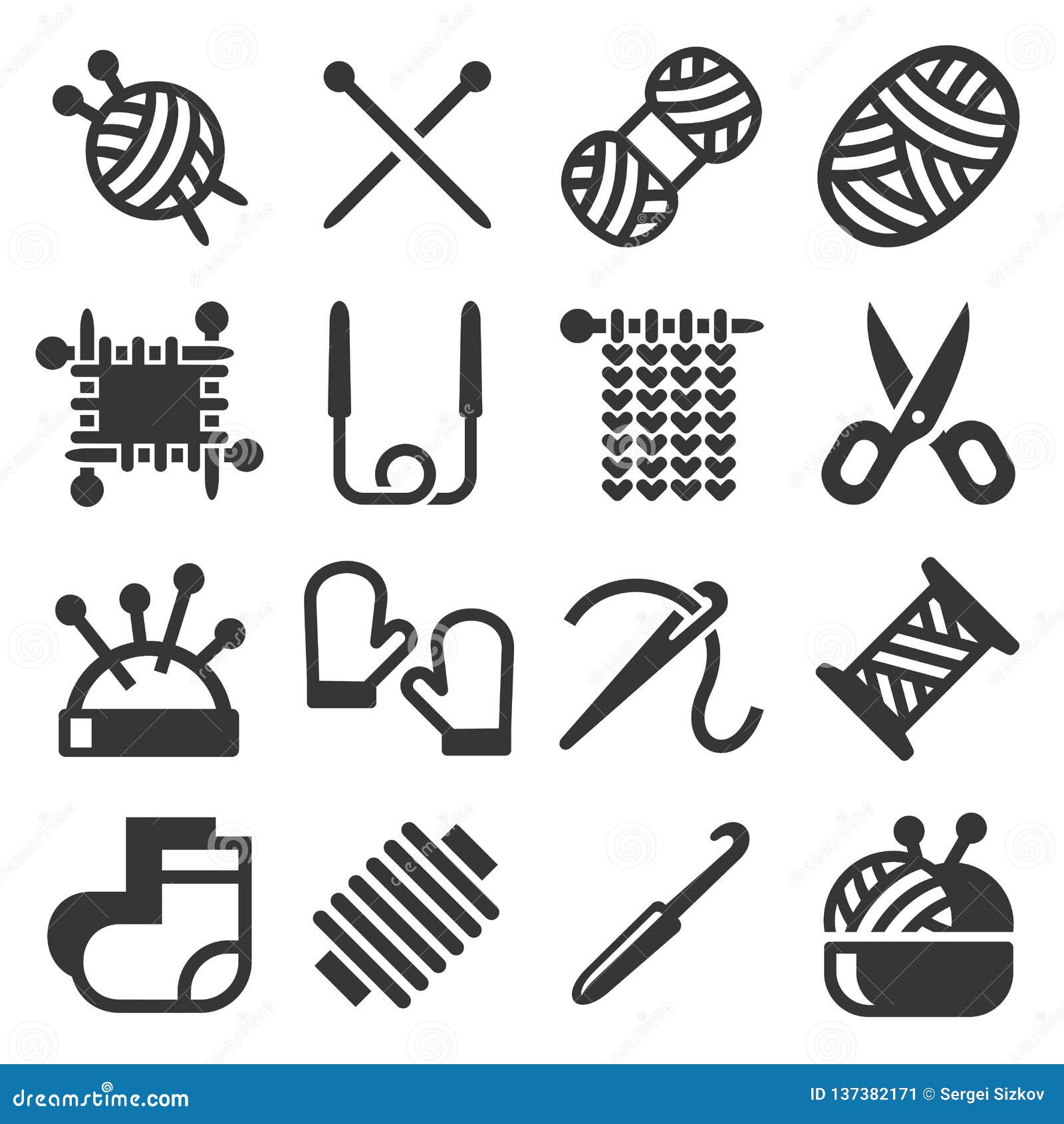 Knitting Hand Made Icons Set on White Background. Vector Stock Vector ...