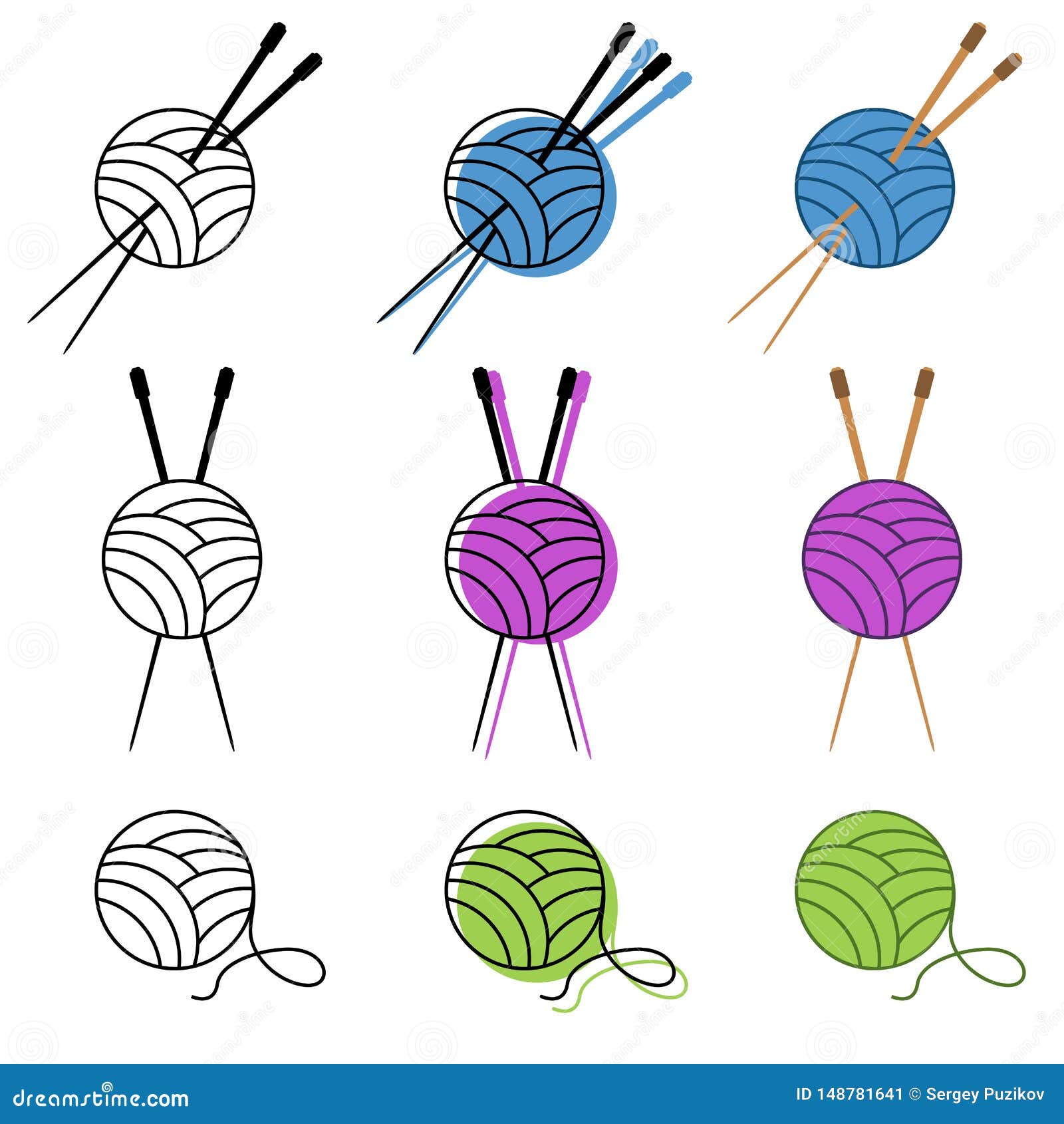 Knitting Icon Set Vector in Different Colors. Vector Illustration Stock ...