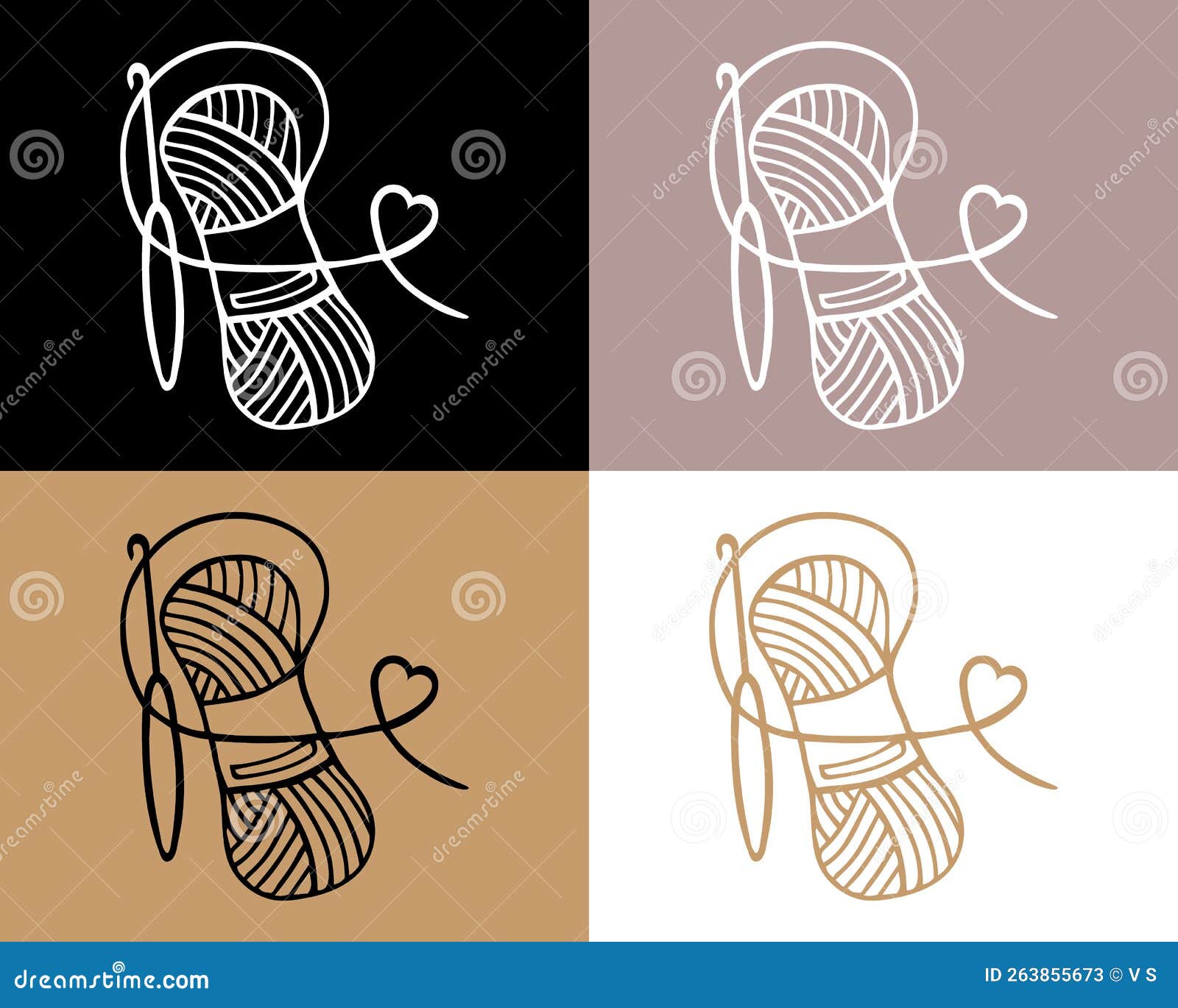 Knitting Icons Set, Skein of Yarn and Hook. Hobby Concept Stock Vector ...