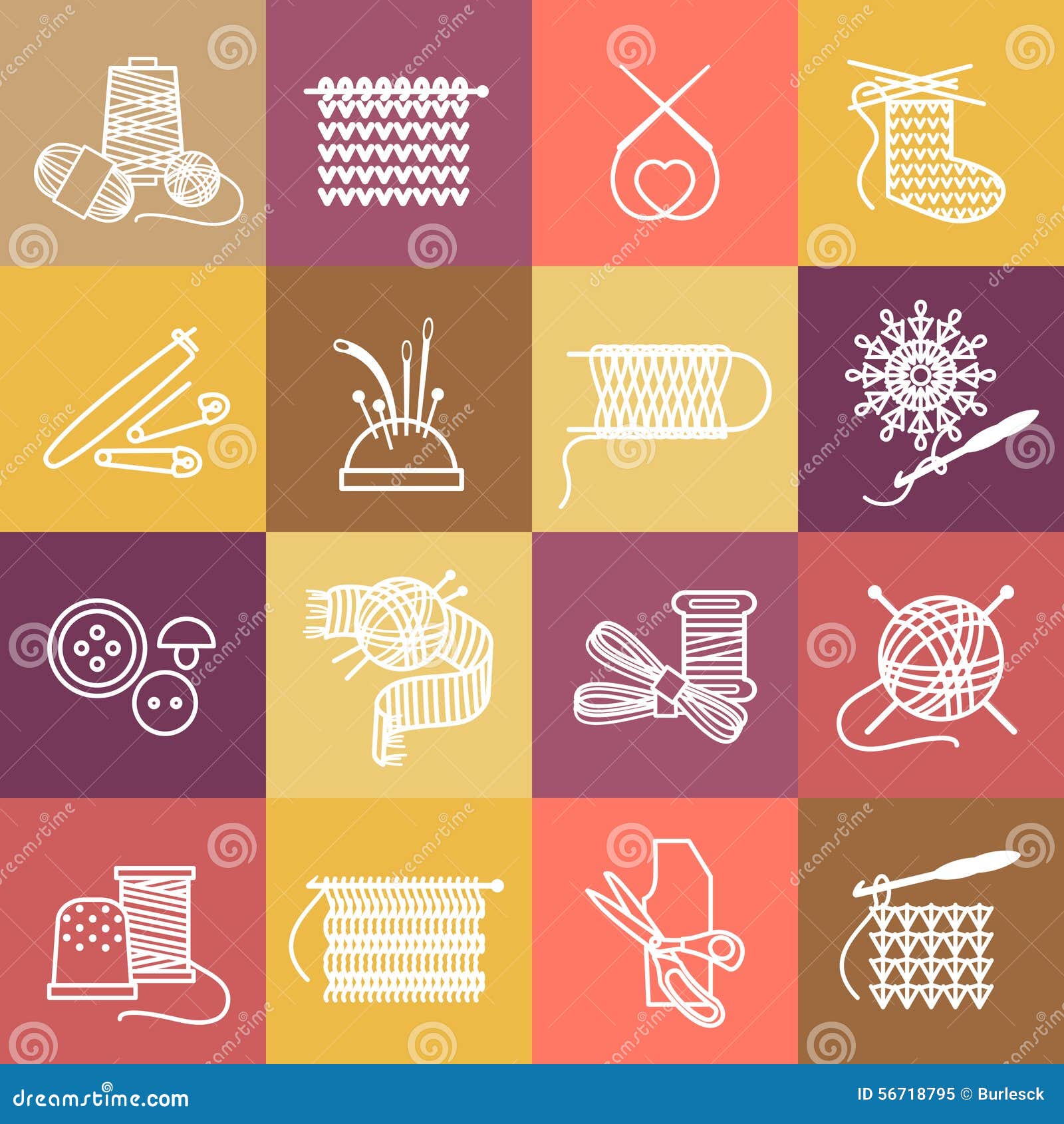 Knitting icons set stock vector. Illustration of needle - 56718795