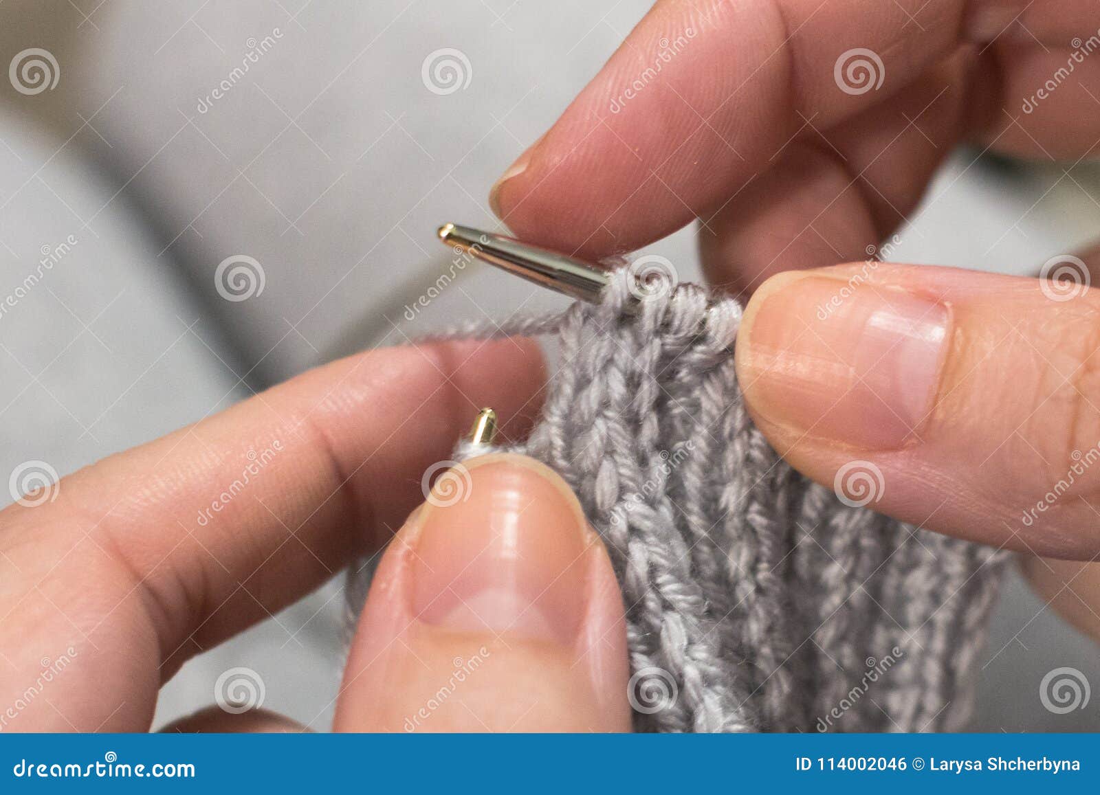Knitting with Knitting Needles in Female Hands Stock Photo - Image of ...