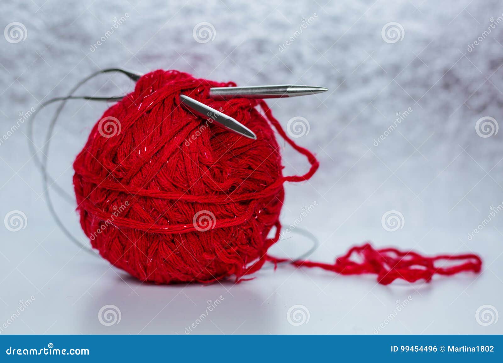 Knitting Needles and Wool Ball Stock Photo - Image of green, purple ...