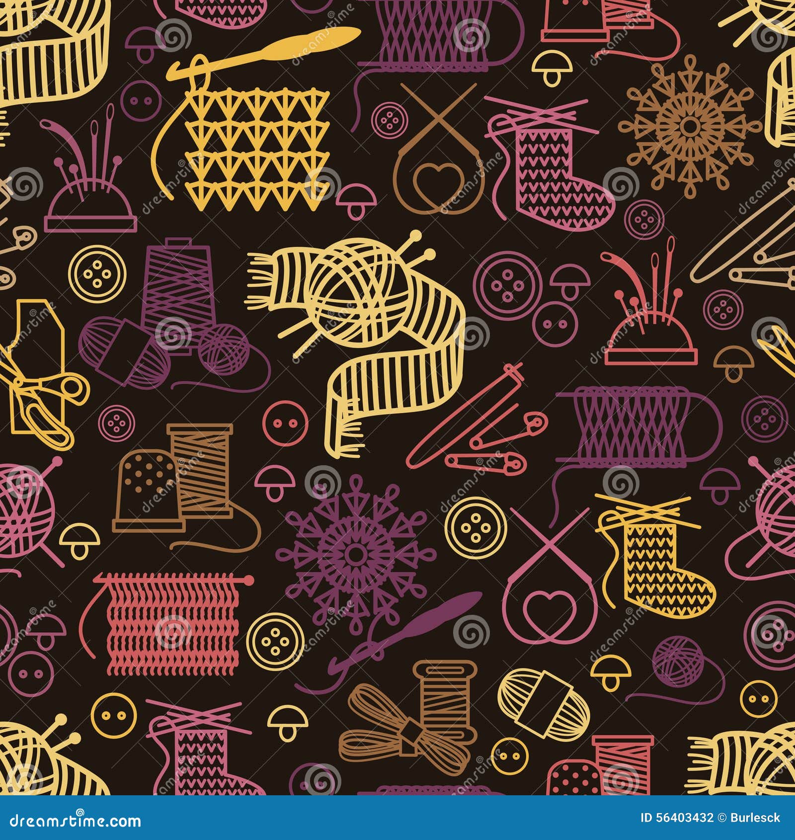 Knitting and Needlework Seamless Pattern Stock Vector - Illustration of line, needle: 56403432