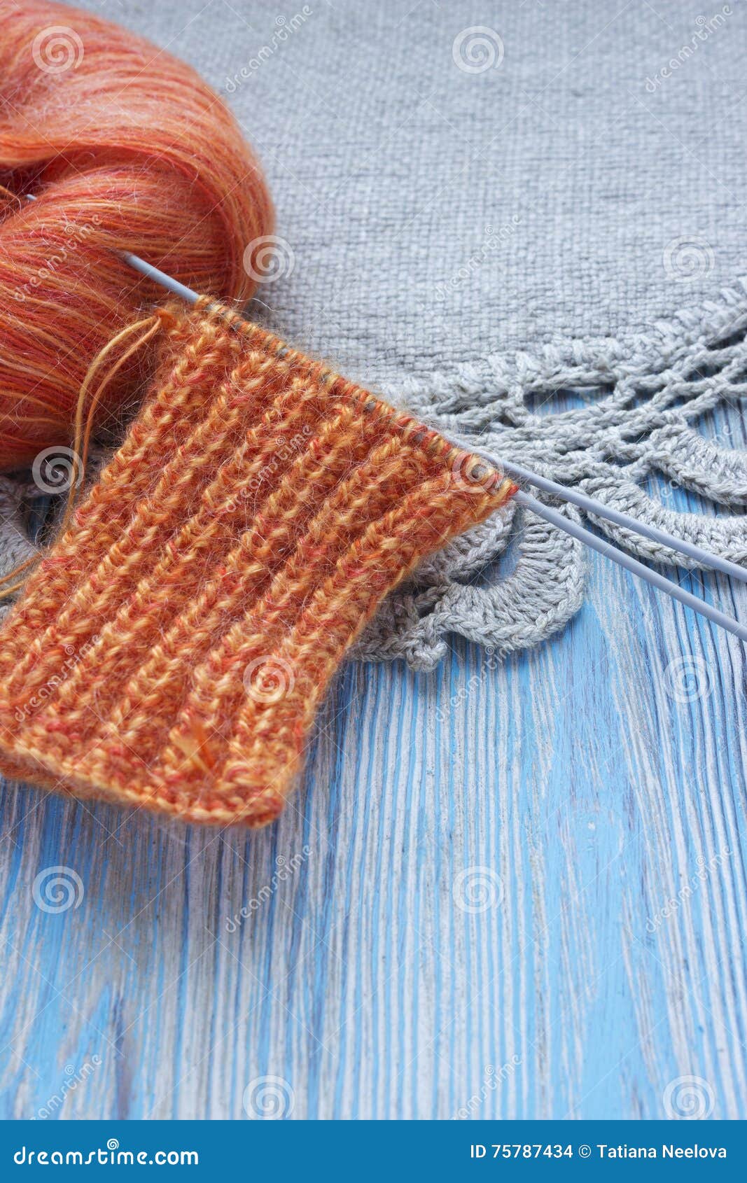 Knitting Orange Mohair Wool Stock Photo - Image of cloth, fiber: 75787434