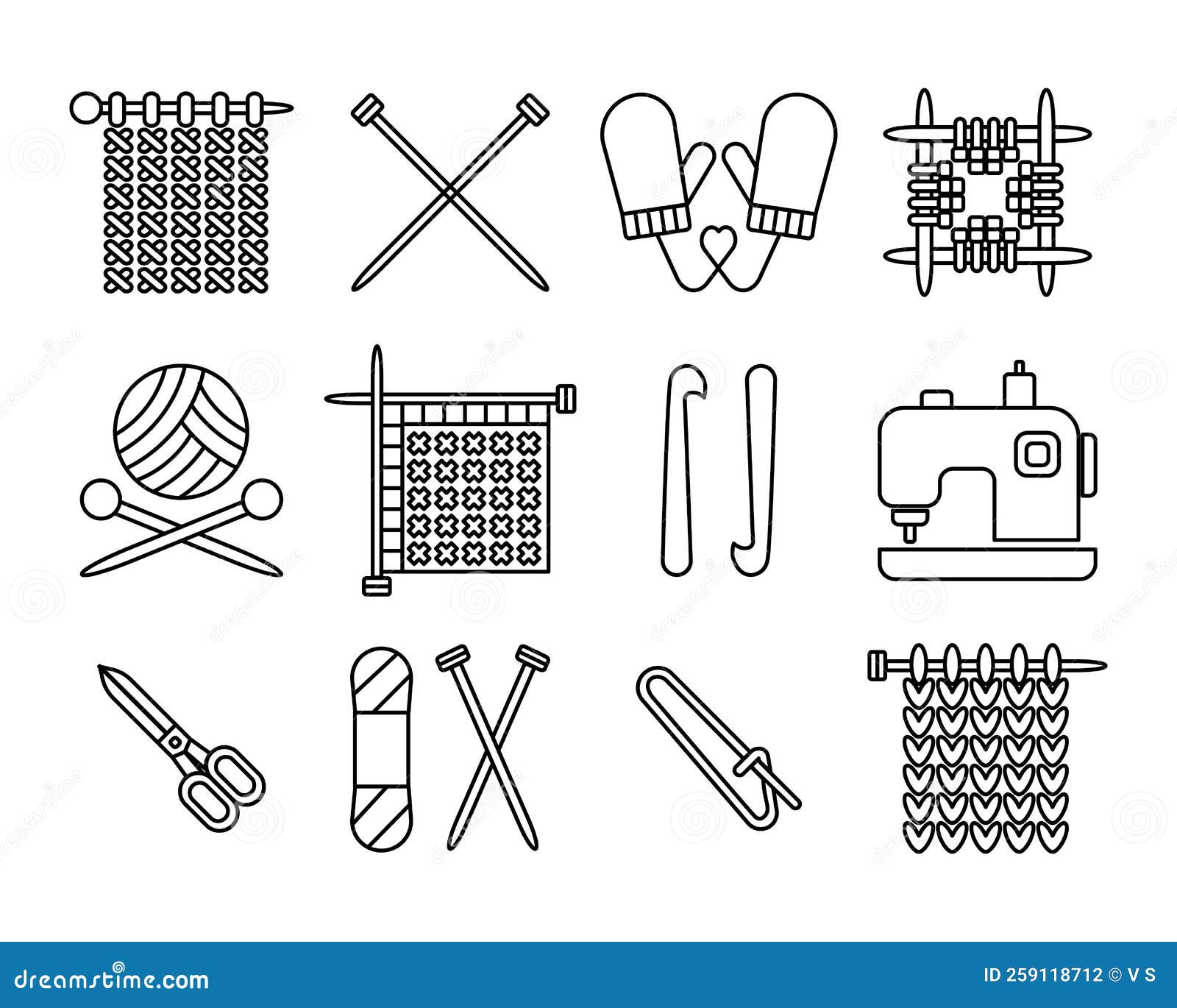 Knitting, Outline Icons Set. . Hobby and Needlework Concept. Templates ...