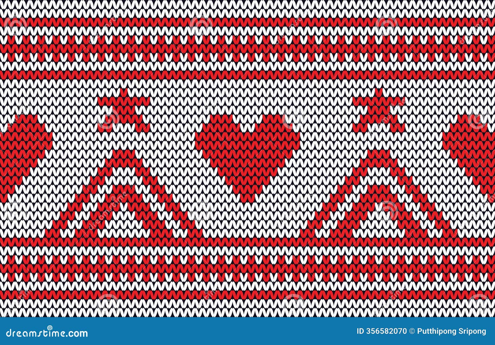 Seamless Knitted Border Pattern with Red Hearts and White Geometric ...