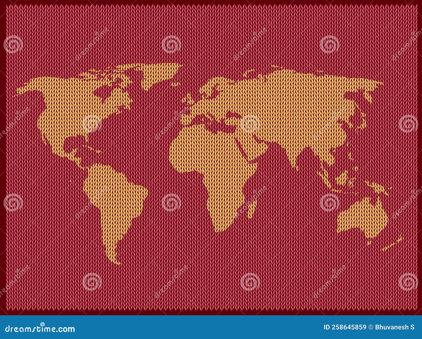 Knitting Pattern of World Map Isolated on Red Background - Vector Stock ...