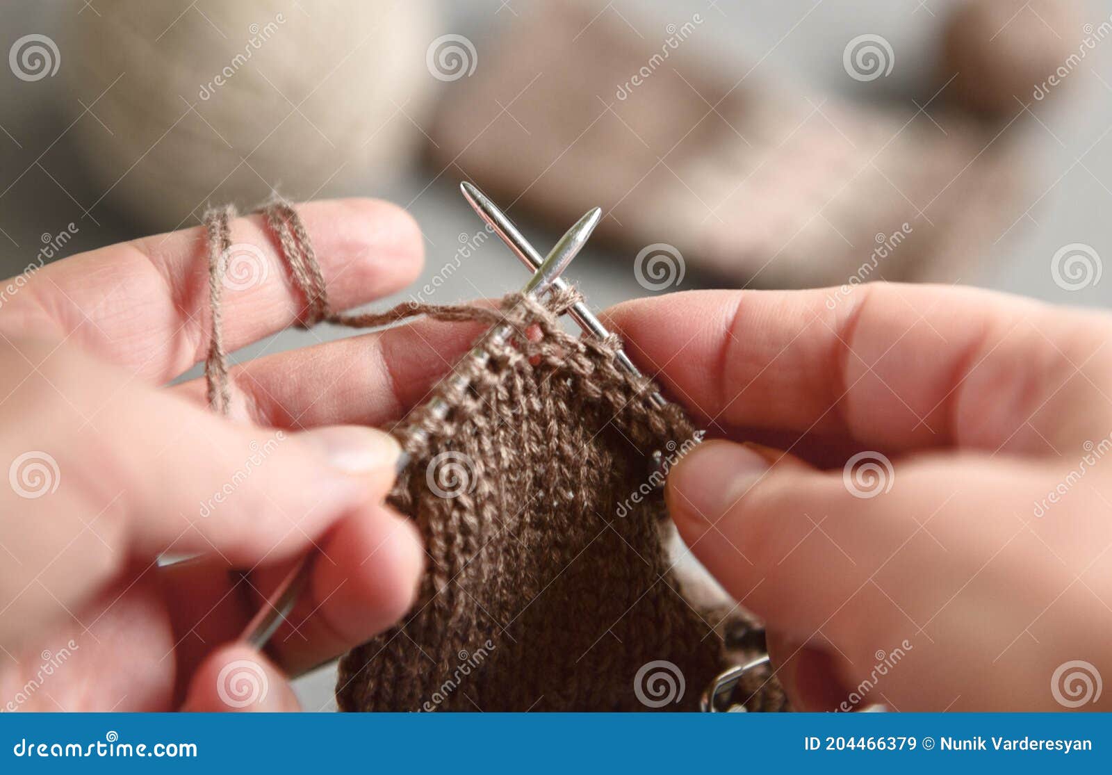 Knitting. in the Process of Knitting with Needles. Stock Image - Image ...