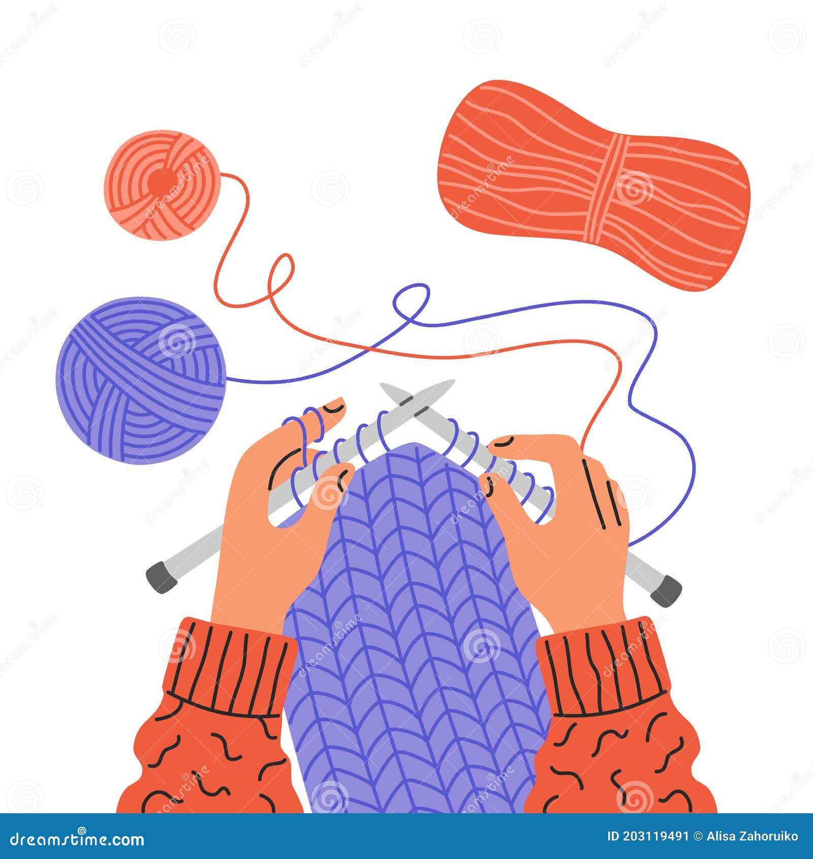 Knitting Process. Hand Drawn Doodle Style. Vector Illustration Isolated ...