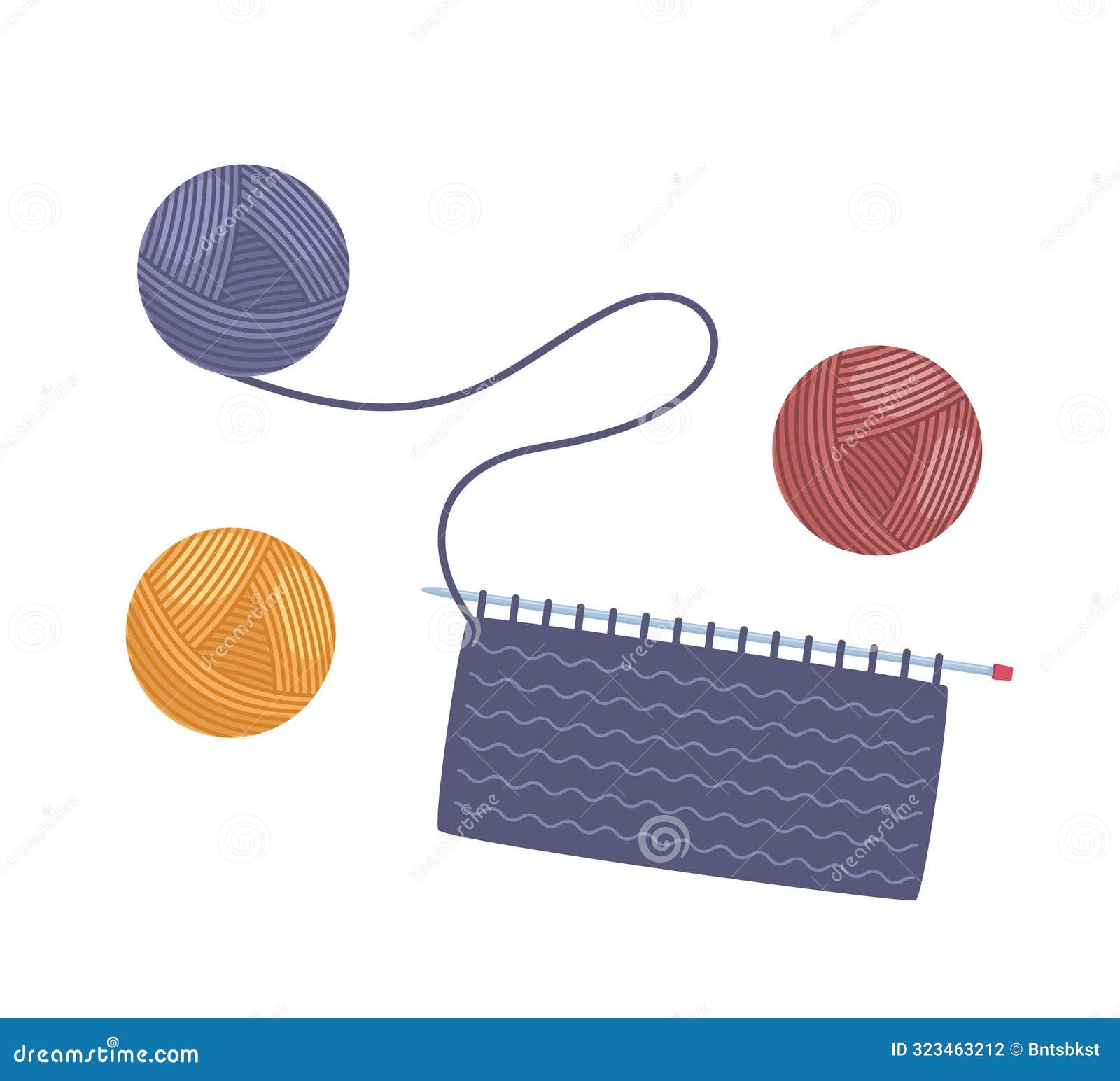 Knitting Process, Top View. Knitting on Needles. Yarn and Balls of ...