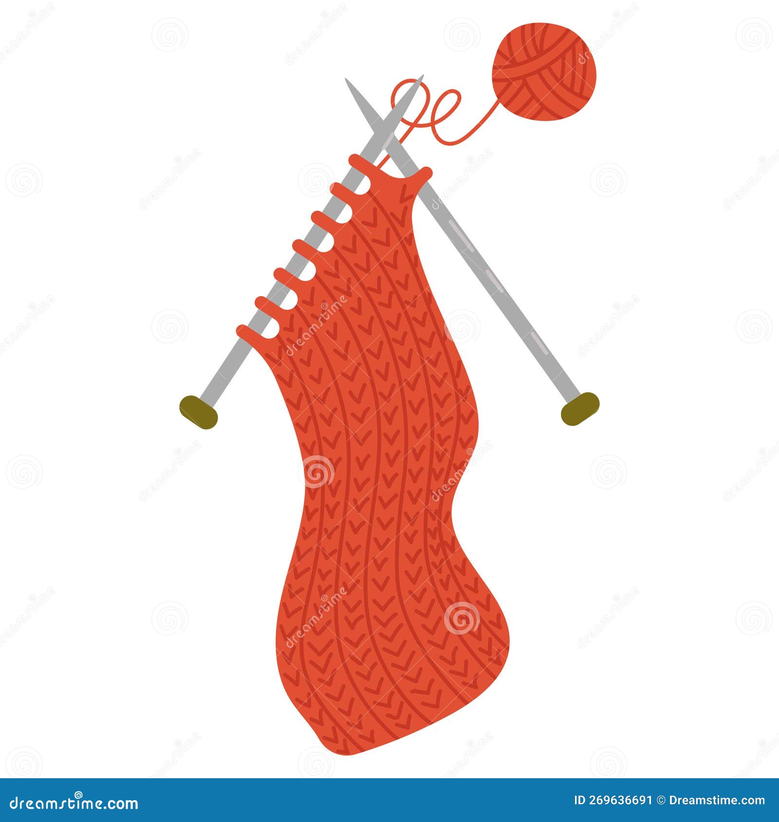 Knitting Process. Wool Yarn and Knitting Needles Stock Vector ...