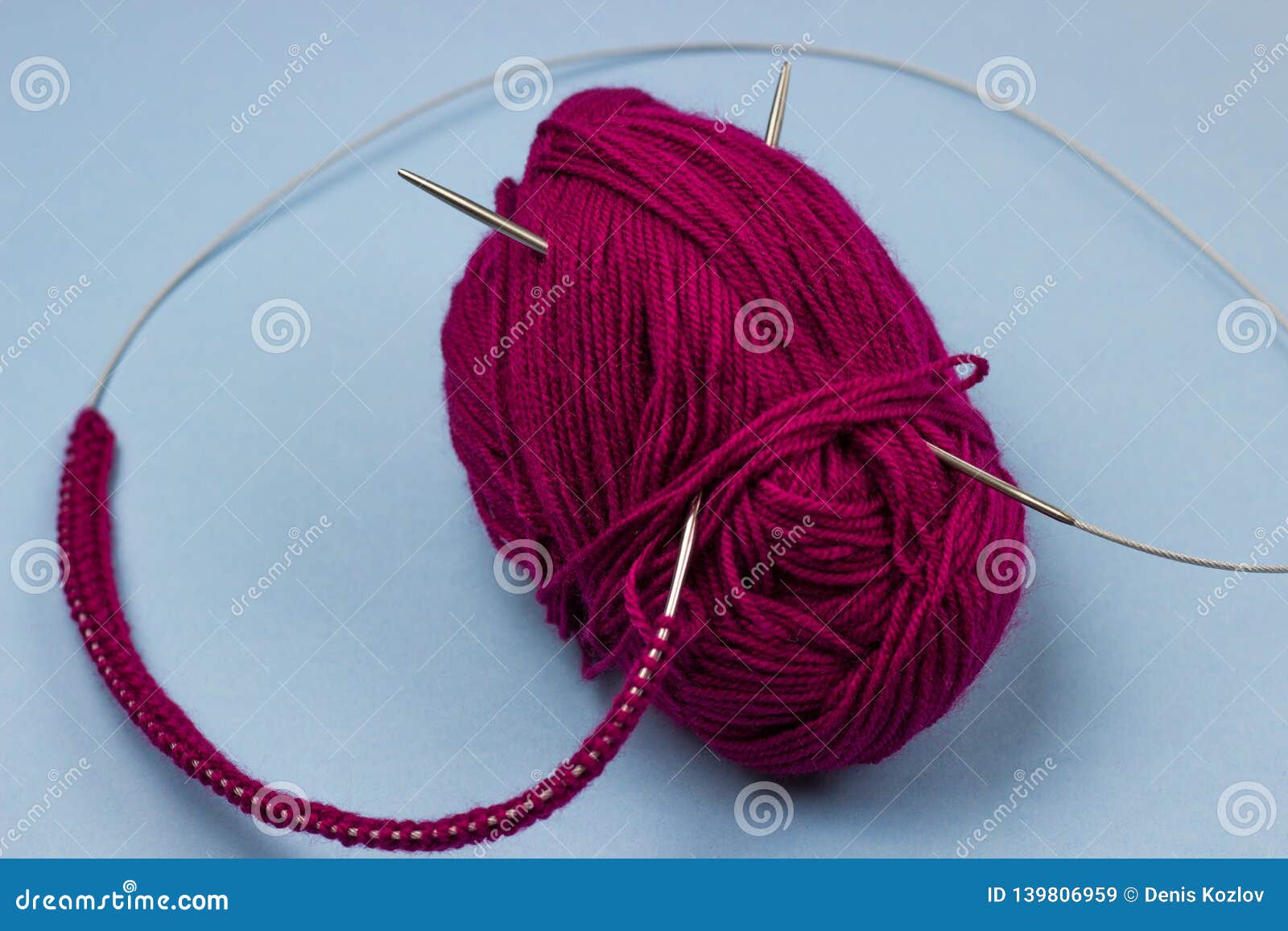 Knitting Project in Progress. a Piece of Knitting with a Ball of Yarn ...