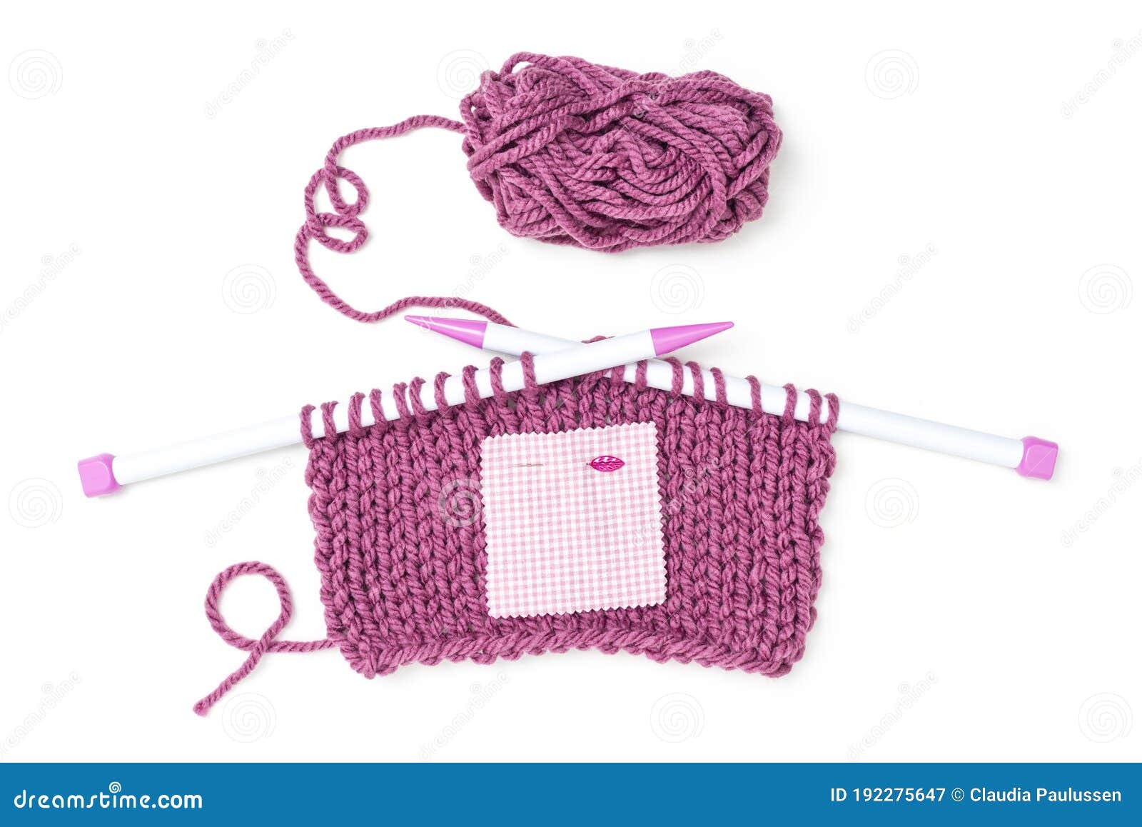 Knitting with Purple Wool and Fabric Pattern Stock Image - Image of ...