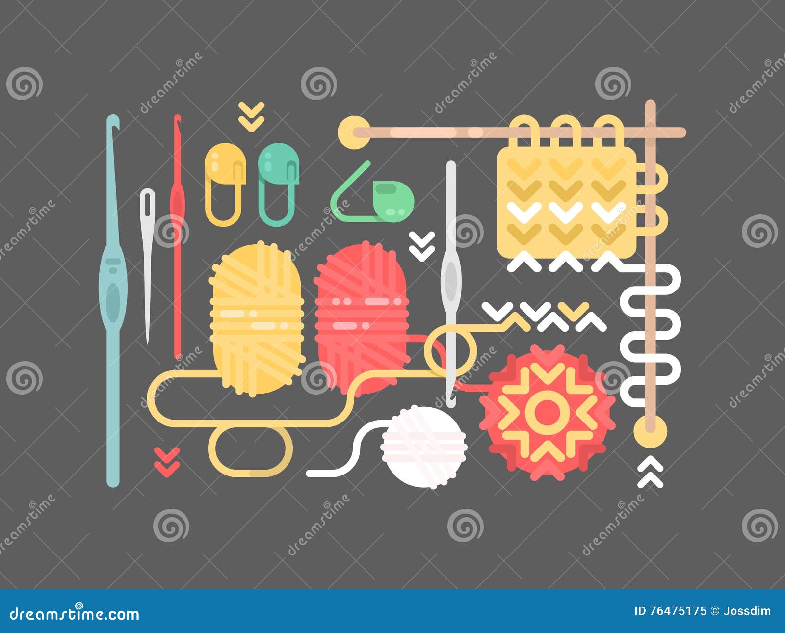 Knitting Set. Yarn, Pins, Buttons, Needle. Stock Vector - Illustration ...