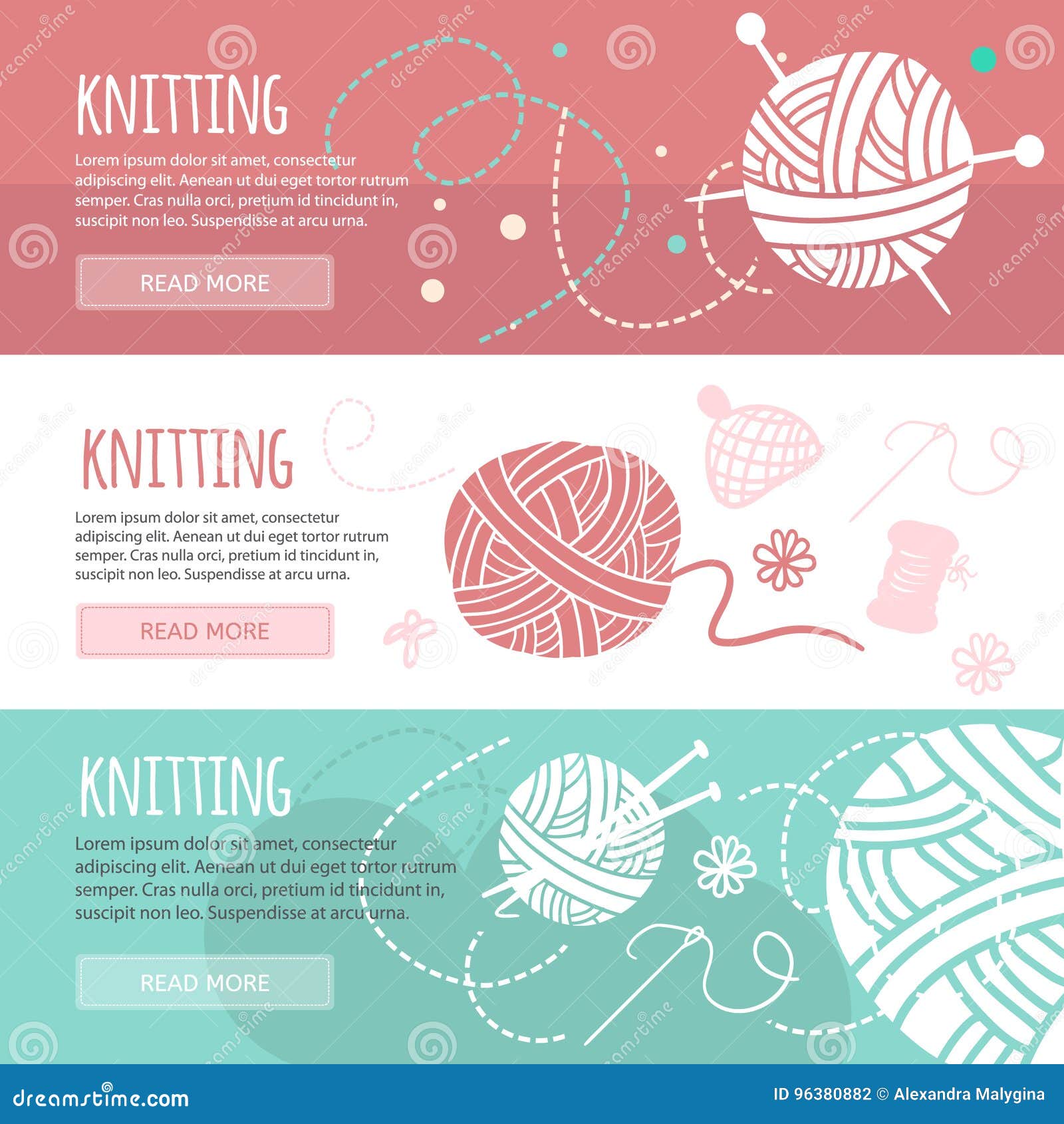 Knitting and Sewing Horizontal Banners Set Stock Vector - Illustration ...