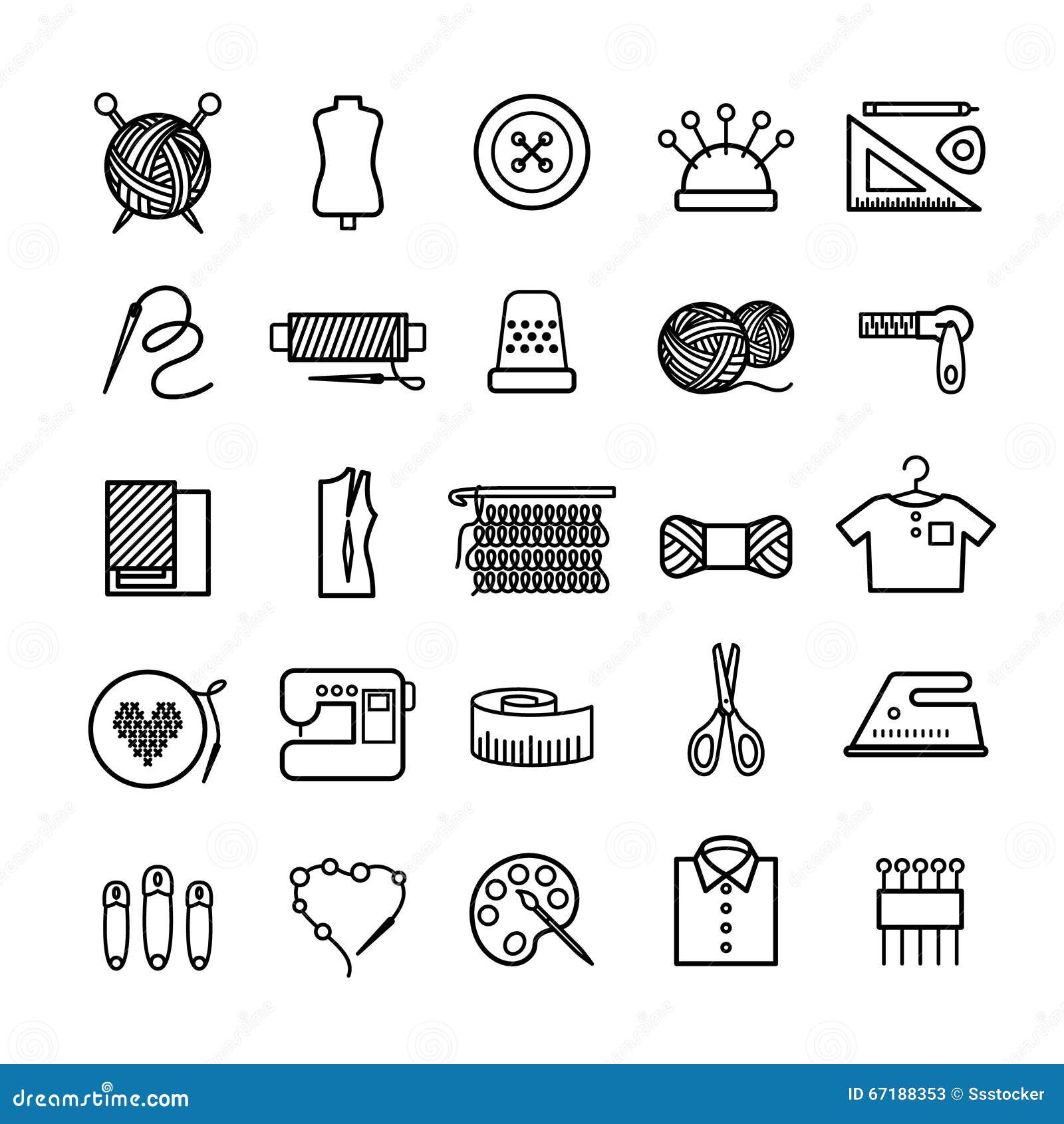 Knitting, Sewing and Needlework Icons Stock Vector - Illustration of ...