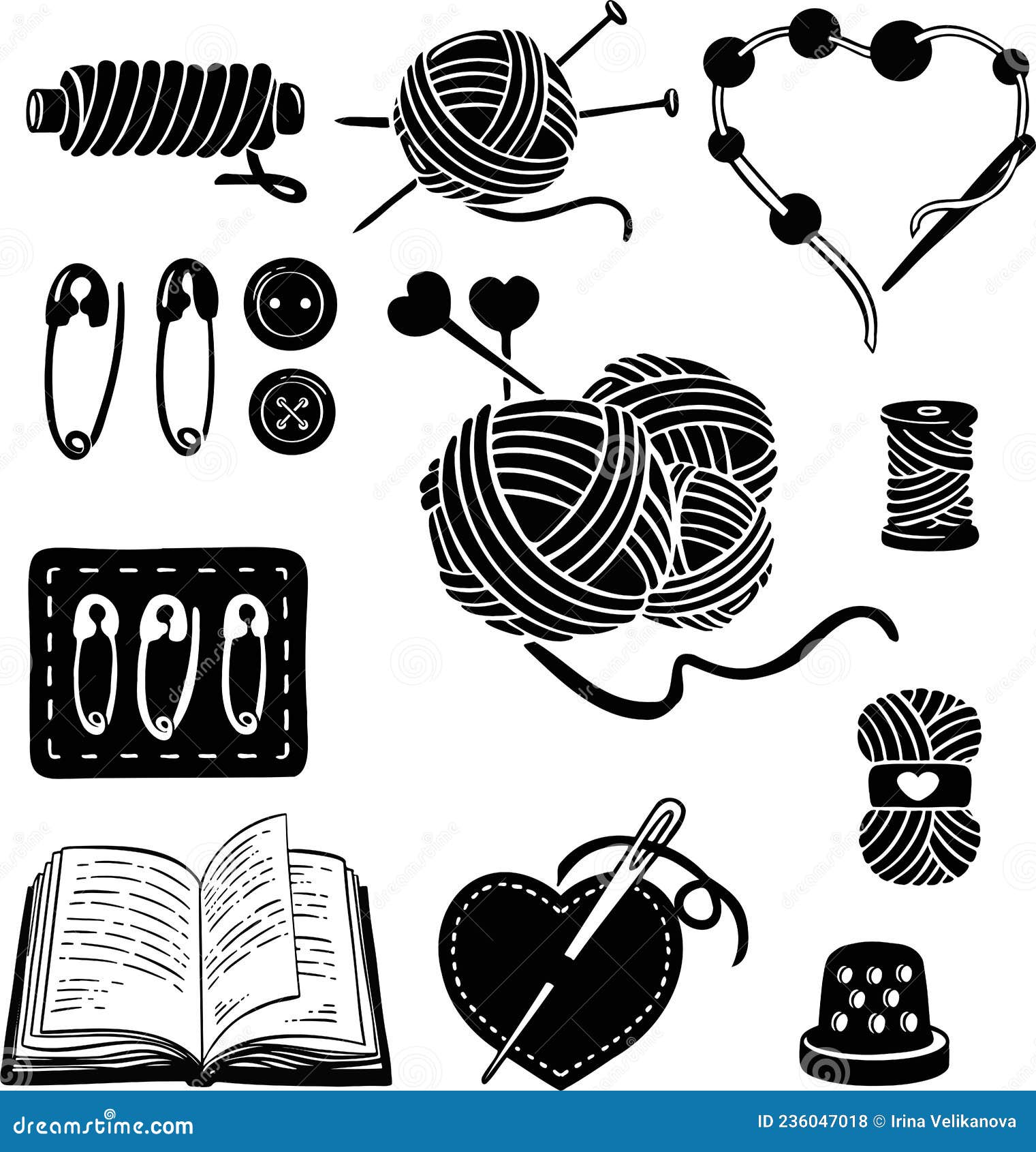 Knitting Sewing Symbols Set Needlework Icon Vector Stock Vector