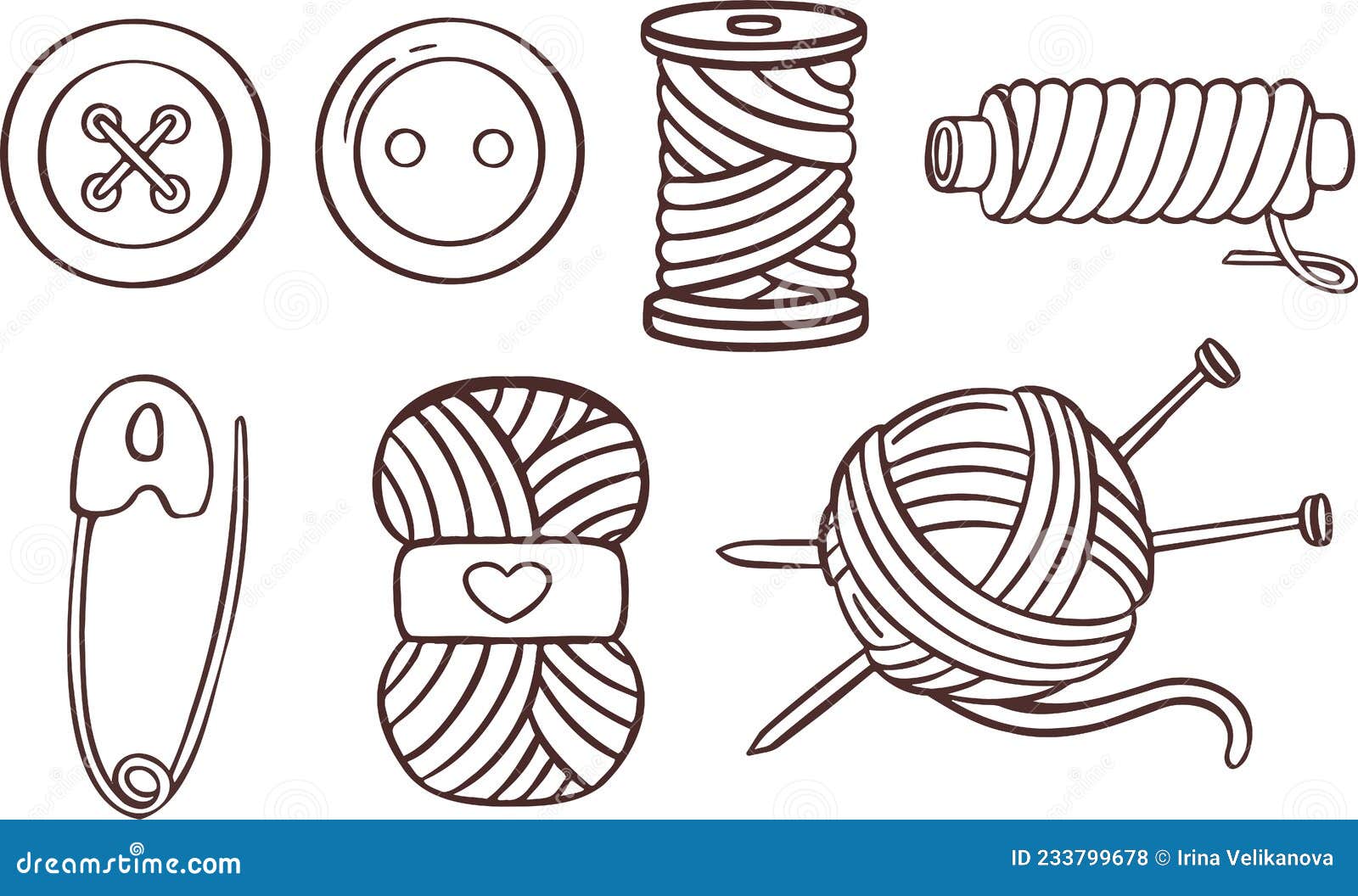Knitting Sewing Symbols Set Needlework Icon Vector Stock Vector ...