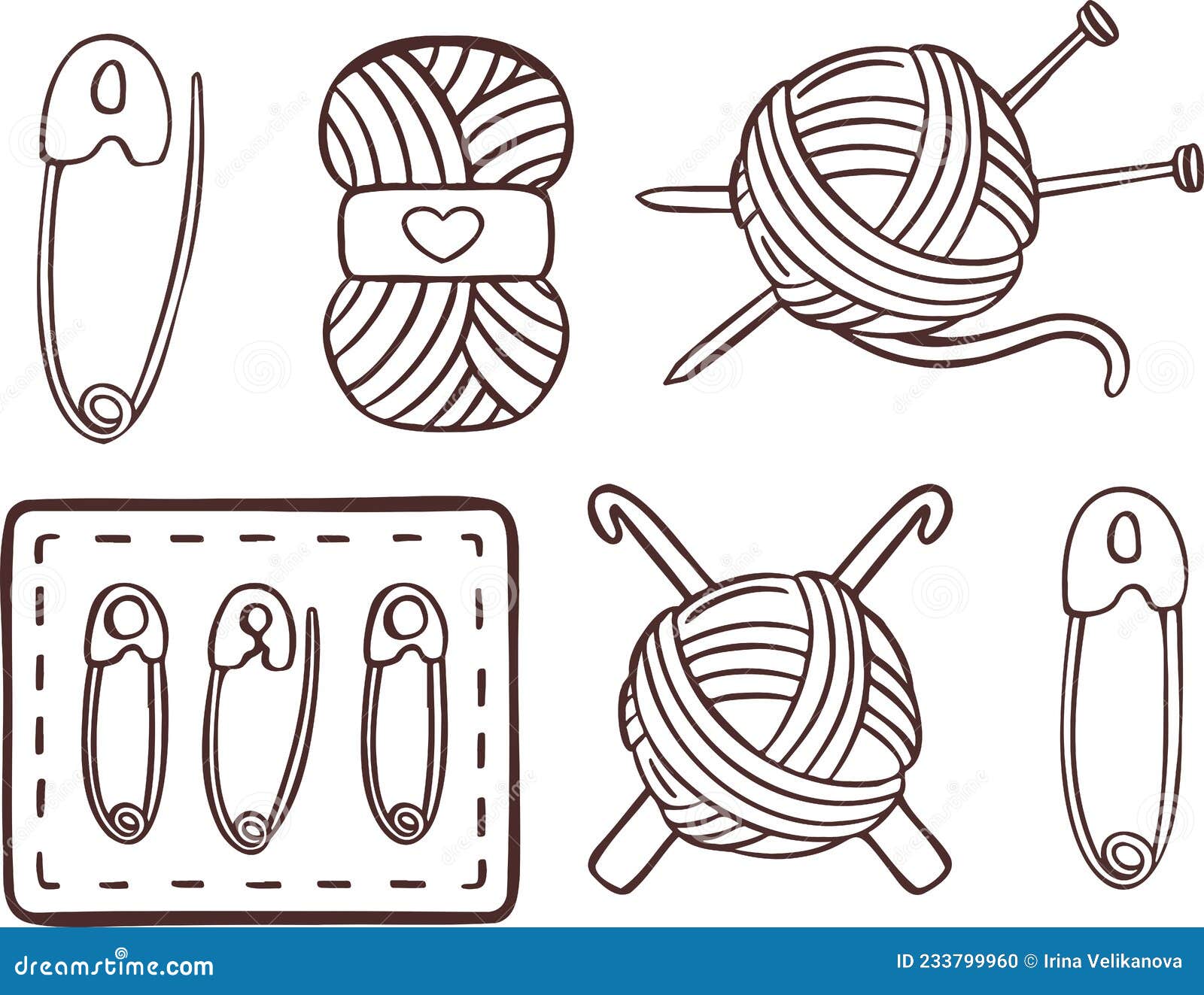 Knitting Sewing Symbols Set Needlework Icon Vector Stock Vector