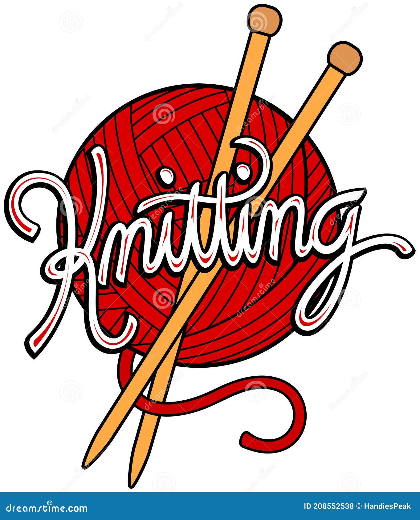 Knitting Sign with Yarn and Needles Stock Vector - Illustration of ...