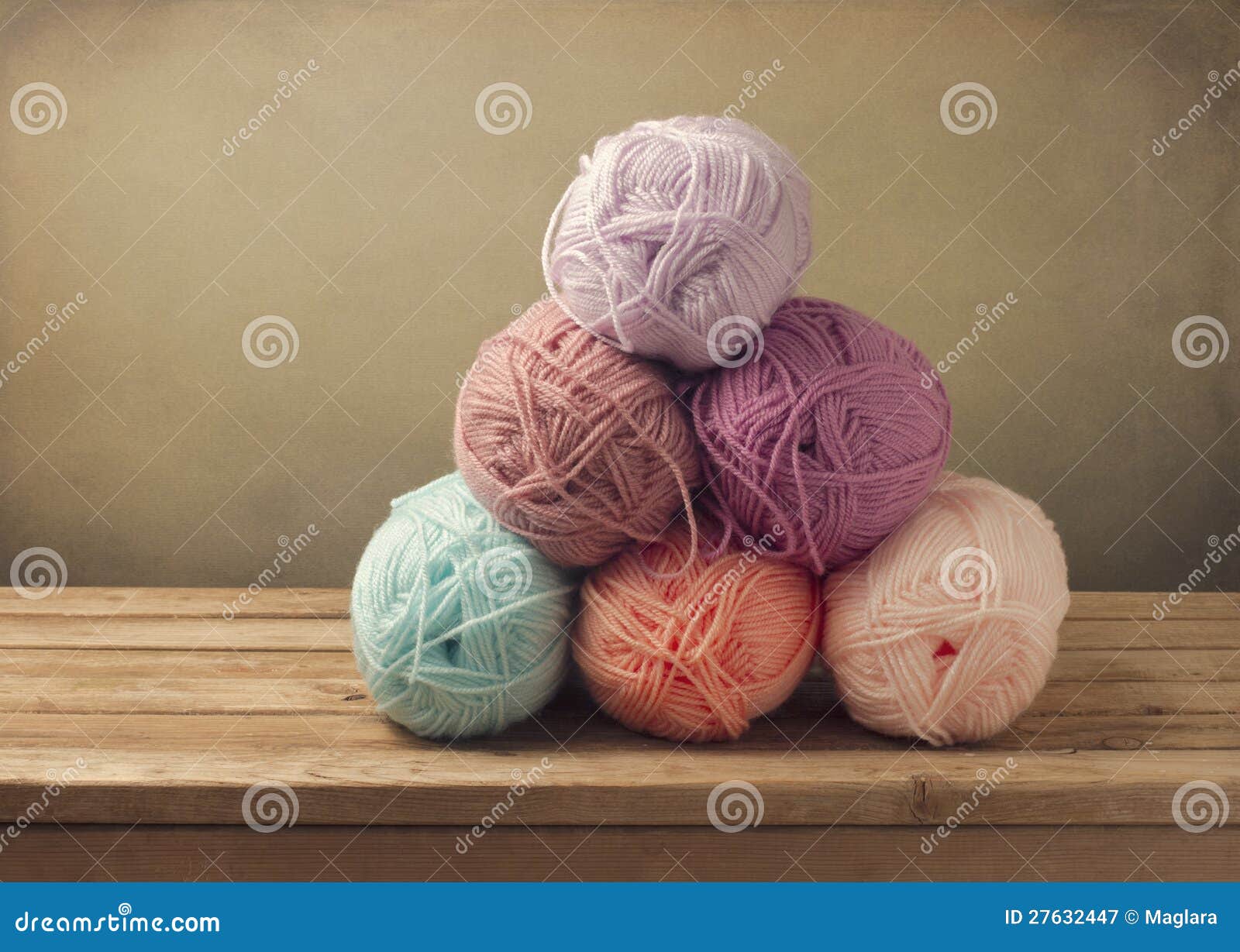 Knitting Threads on Wooden Table Stock Image - Image of texture, layout ...