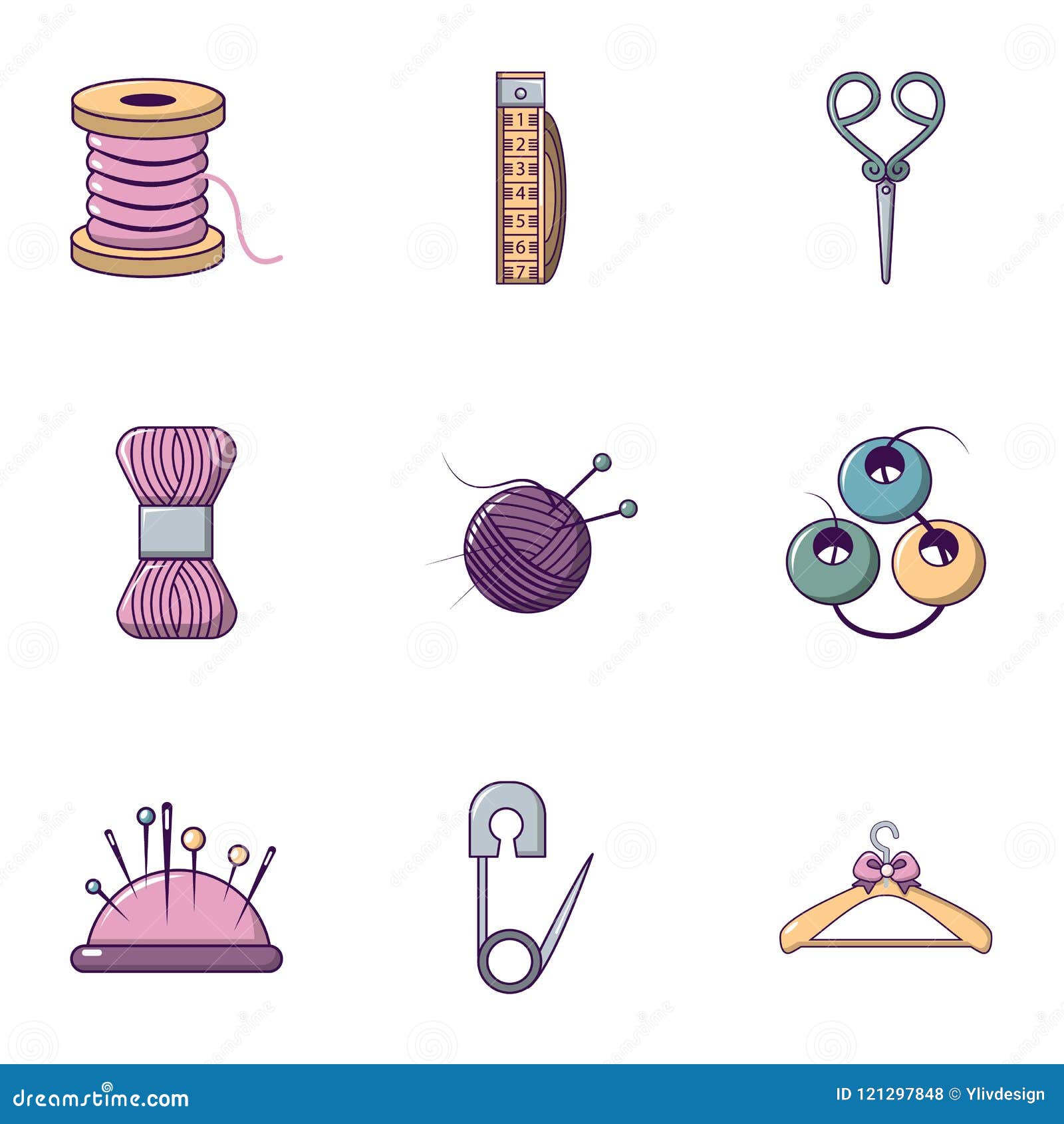 Knitting Tools Icons Set, Flat Style Stock Vector - Illustration of ...