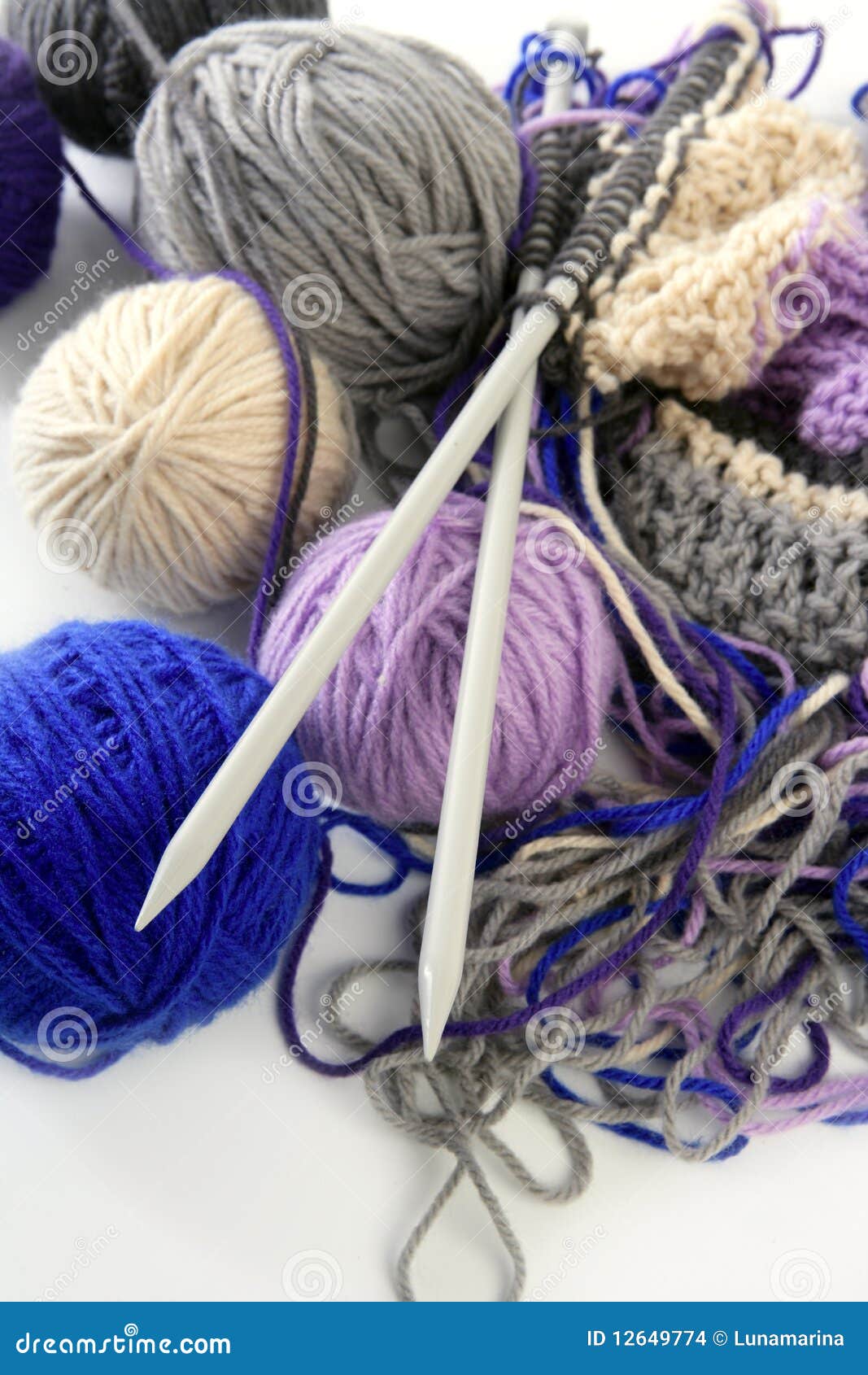 Knitting Tools with Wool Thread Balls Stock Photo - Image of hobby ...