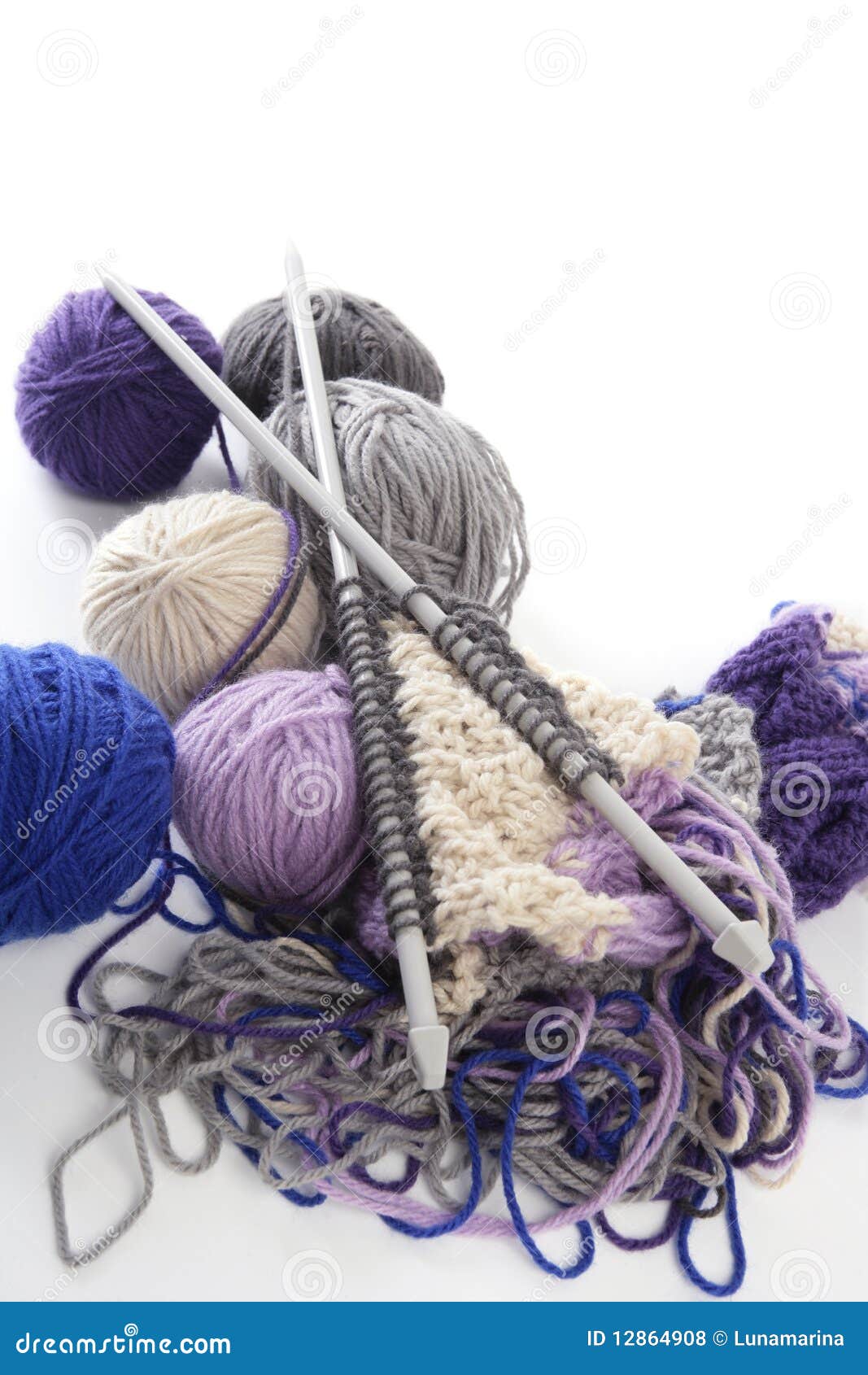 Knitting Tools with Wool Thread Balls Stock Photo - Image of clew, knit ...