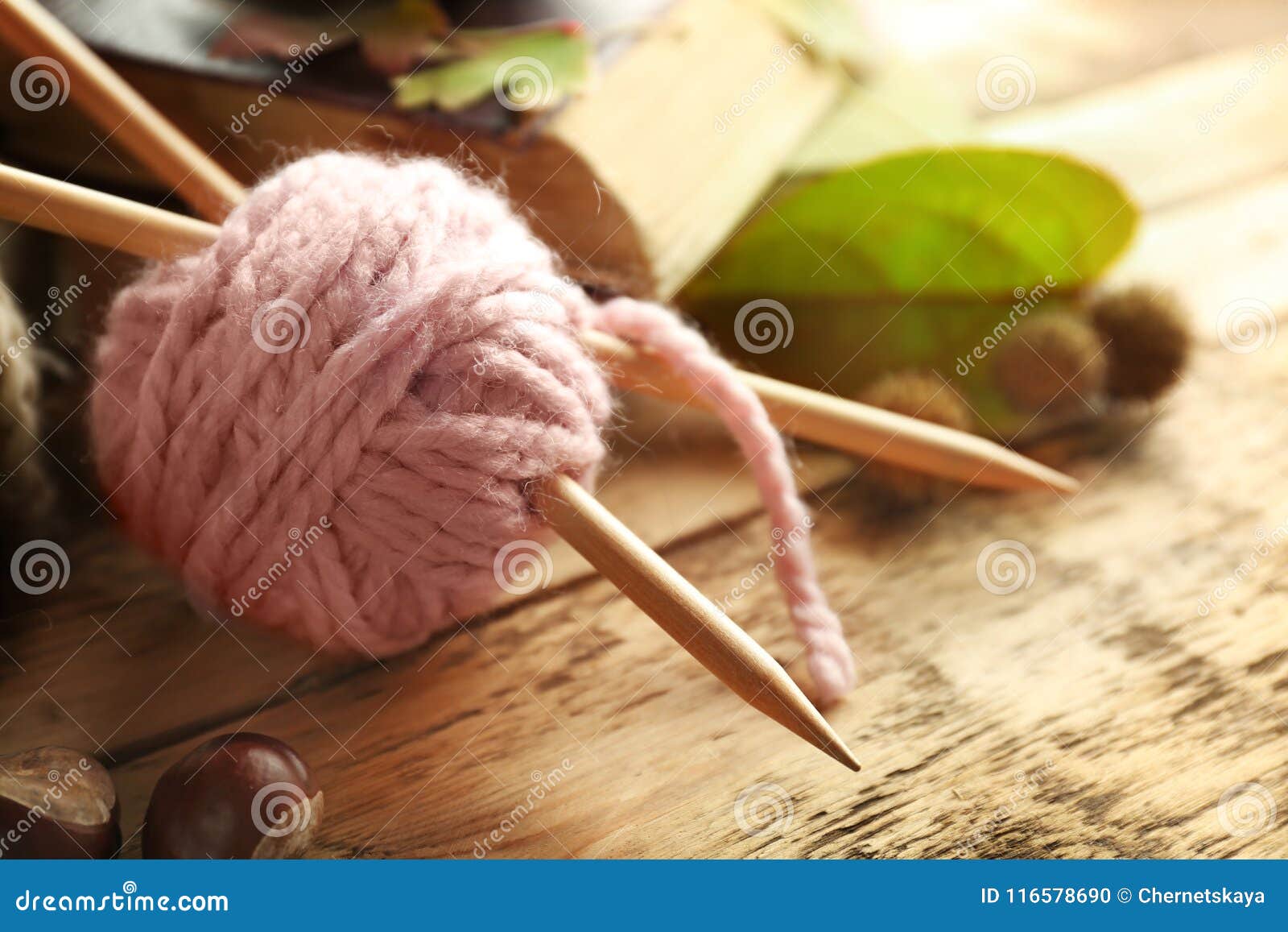 Knitting Wool and Needles on Table Stock Photo - Image of acrylic ...