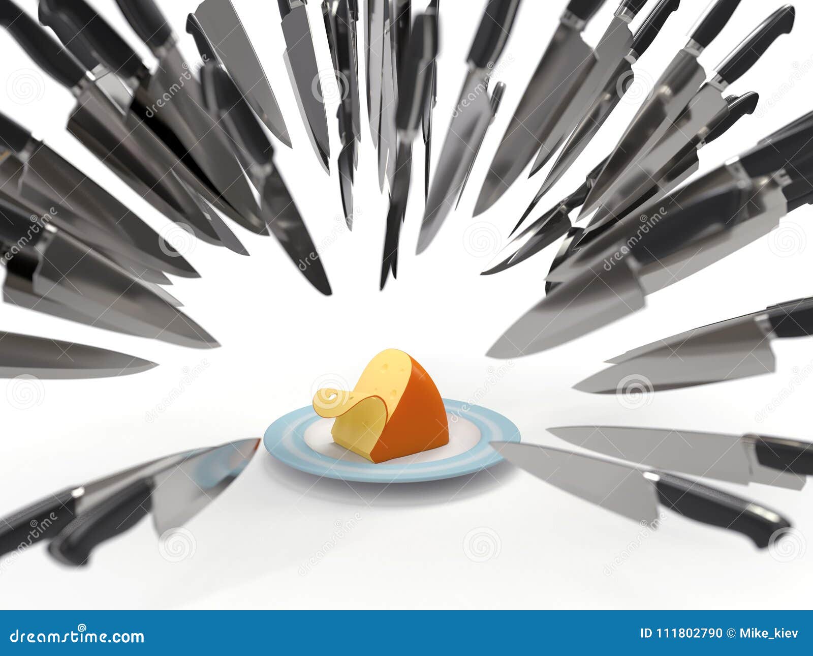 Knives attack a cheese stock illustration. Illustration of danger ...