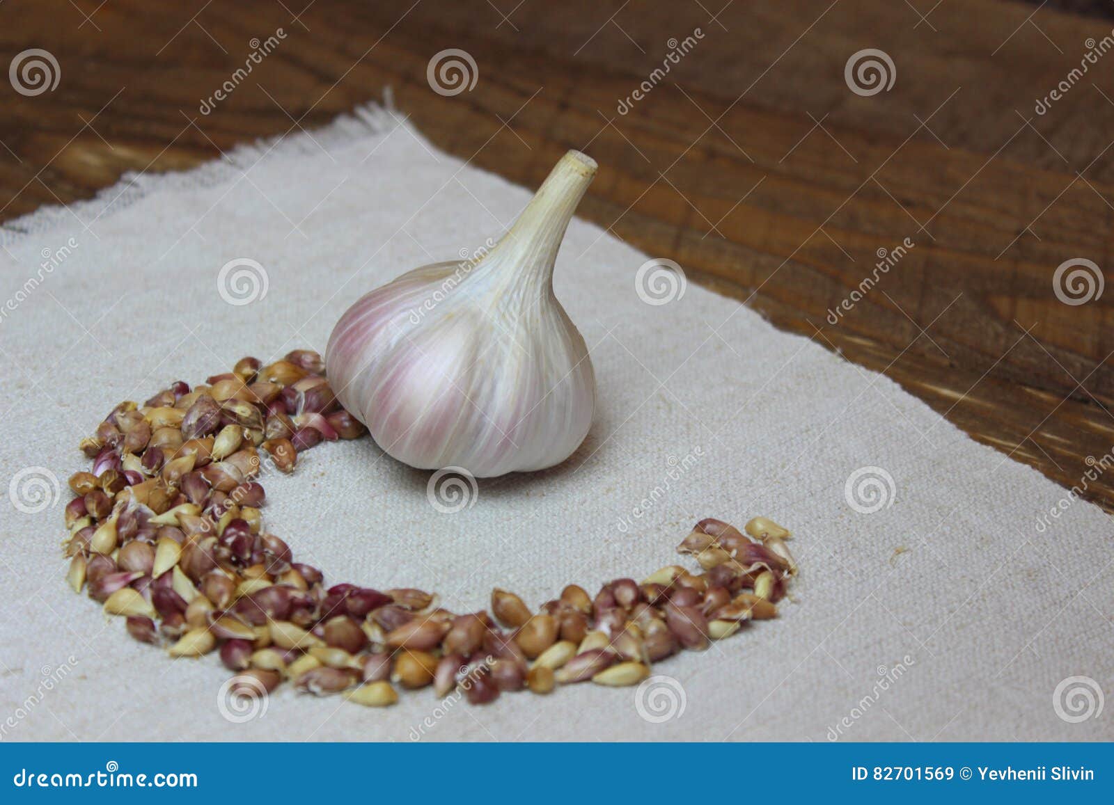 Knoblauch Mit Samen Auf Leinenstoff Stockbild - Bild von hülsenfrucht ...