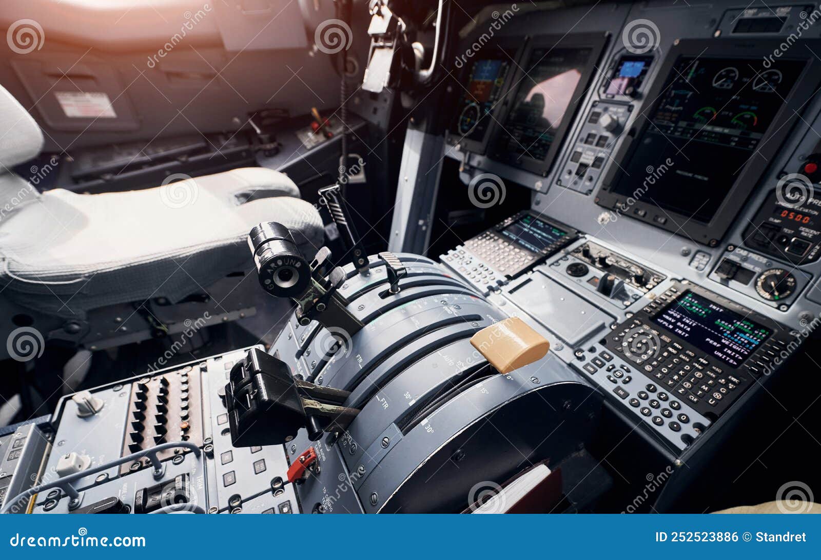 Knobs and Buttons. Close Up Focused View of Airplane Cockpit Stock ...