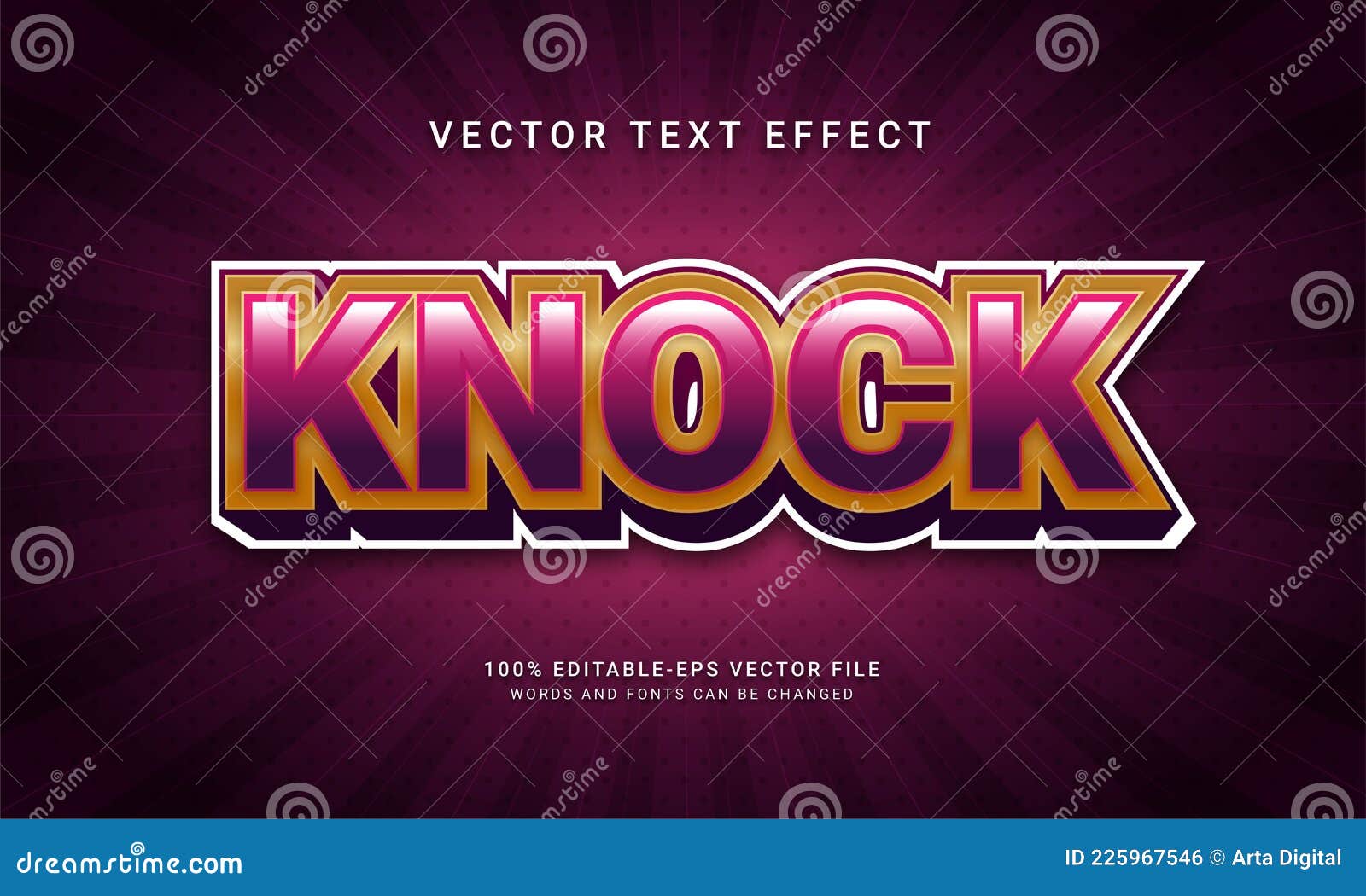 Knock 3d text style effect stock vector. Illustration of color - 225967546
