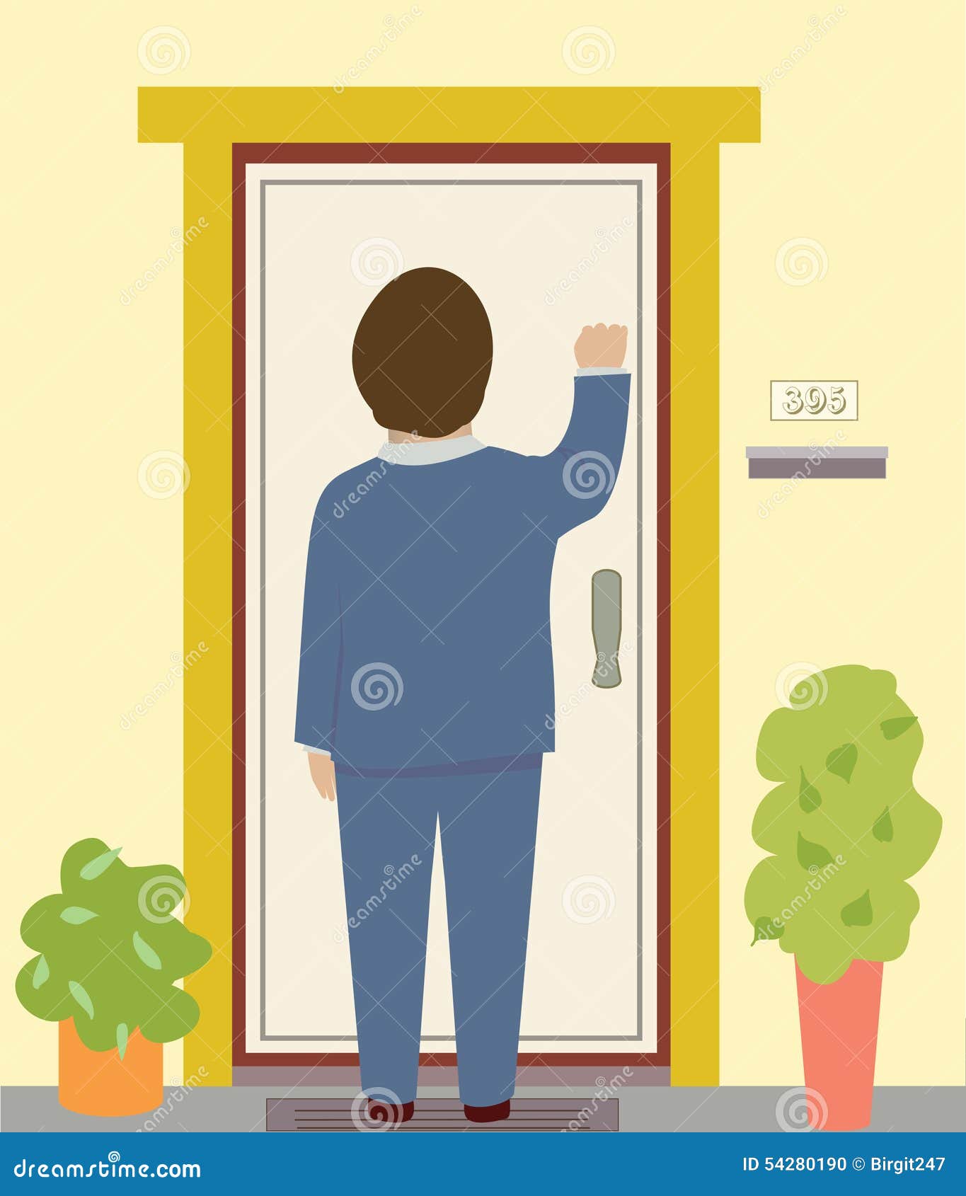 A Man In Suit Knocks On Table With Fork And Knife Vector Illustration ...