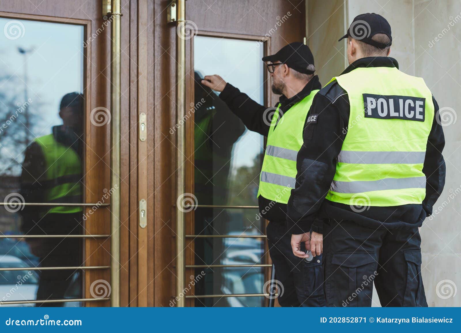 Knocking on the doors stock image. Image of duty, security - 202852871