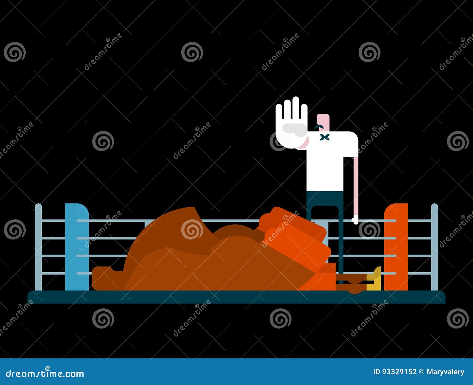 Knockout In Ring. Referee And Boxer. Arbiter Is Counting Vector ...