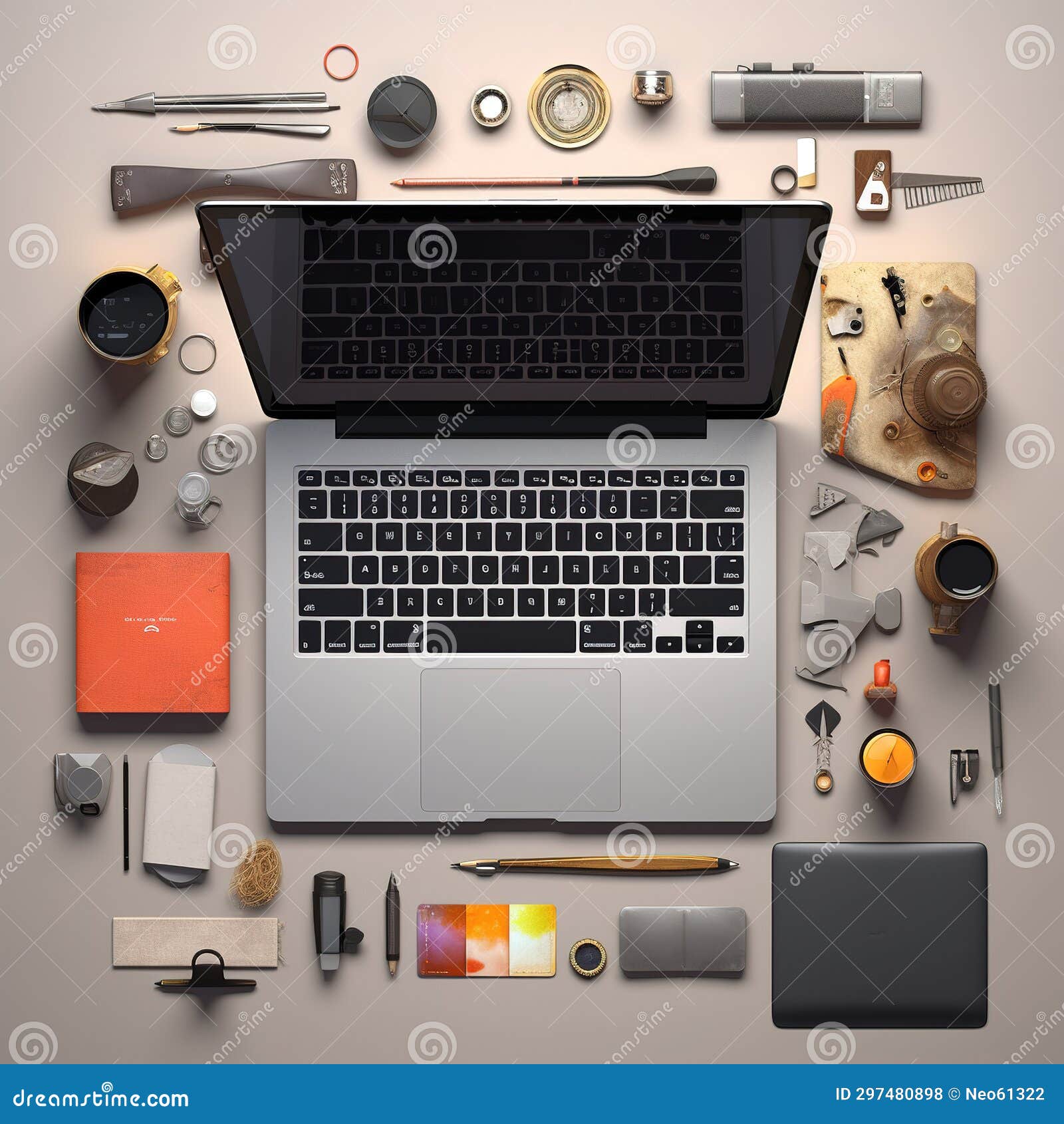 Knolling of Software Developer Tools Laptop in Center Light Background ...
