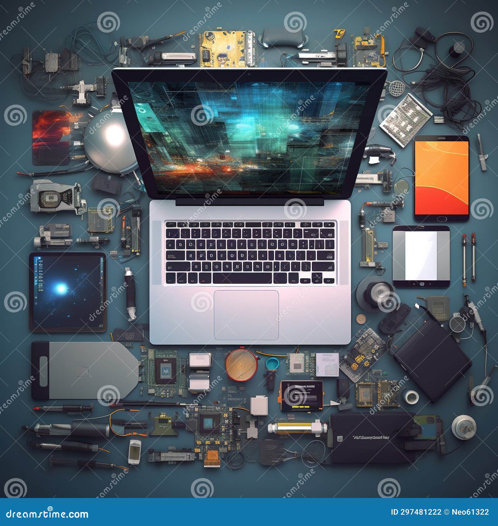 Knolling of Software Developer Tools Laptop in Center Light Background ...