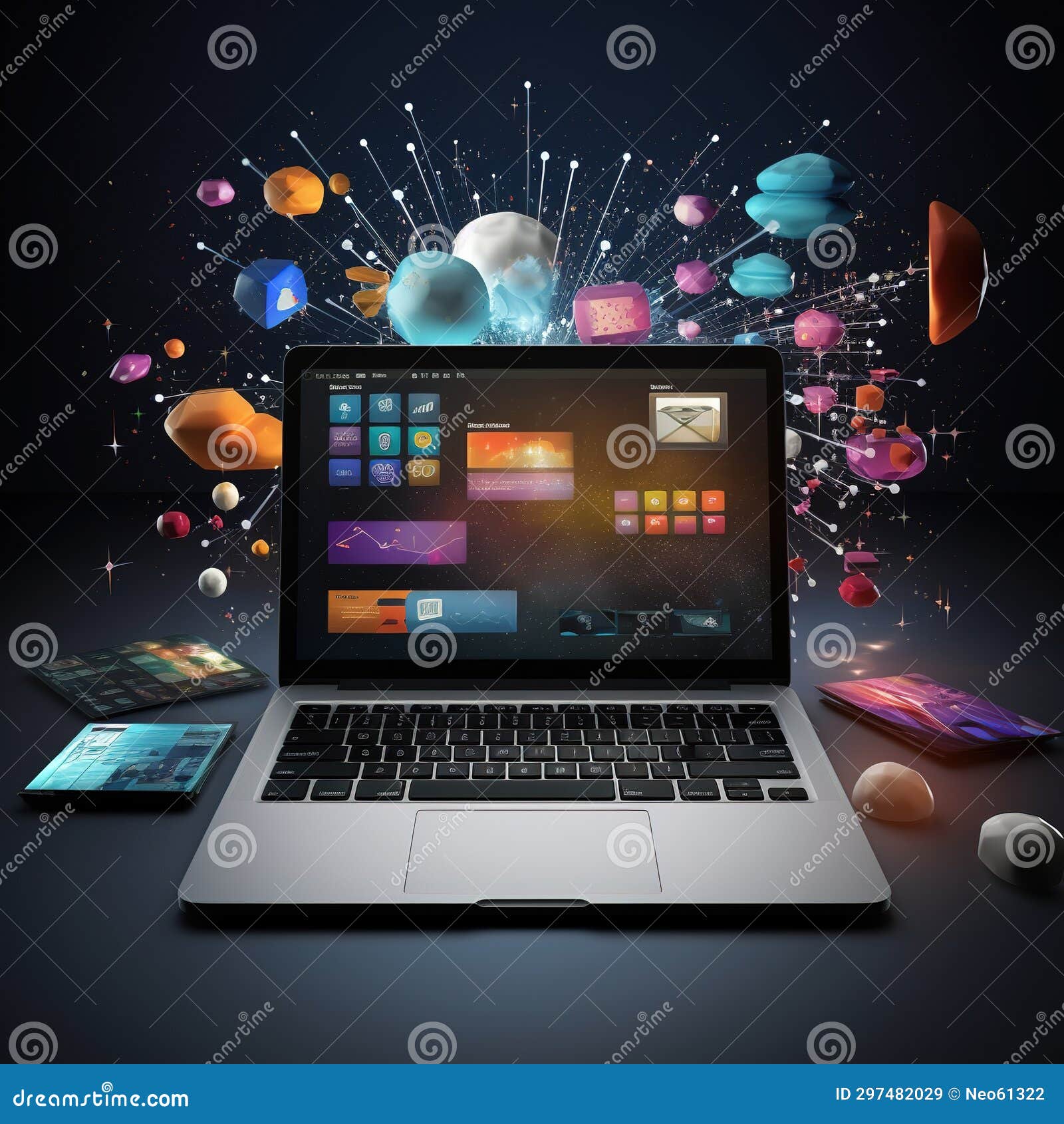 Knolling of Software Developer Tools Laptop in Center Light Background ...
