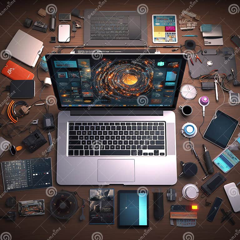Knolling of Software Developer Tools Laptop in Center Light Background ...